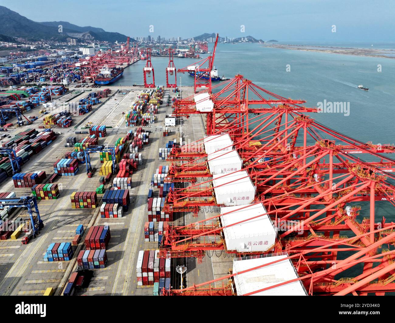 LIANYUNGANG, CHINA - OCTOBER 25, 2024 - Cargo ships load and unload ...