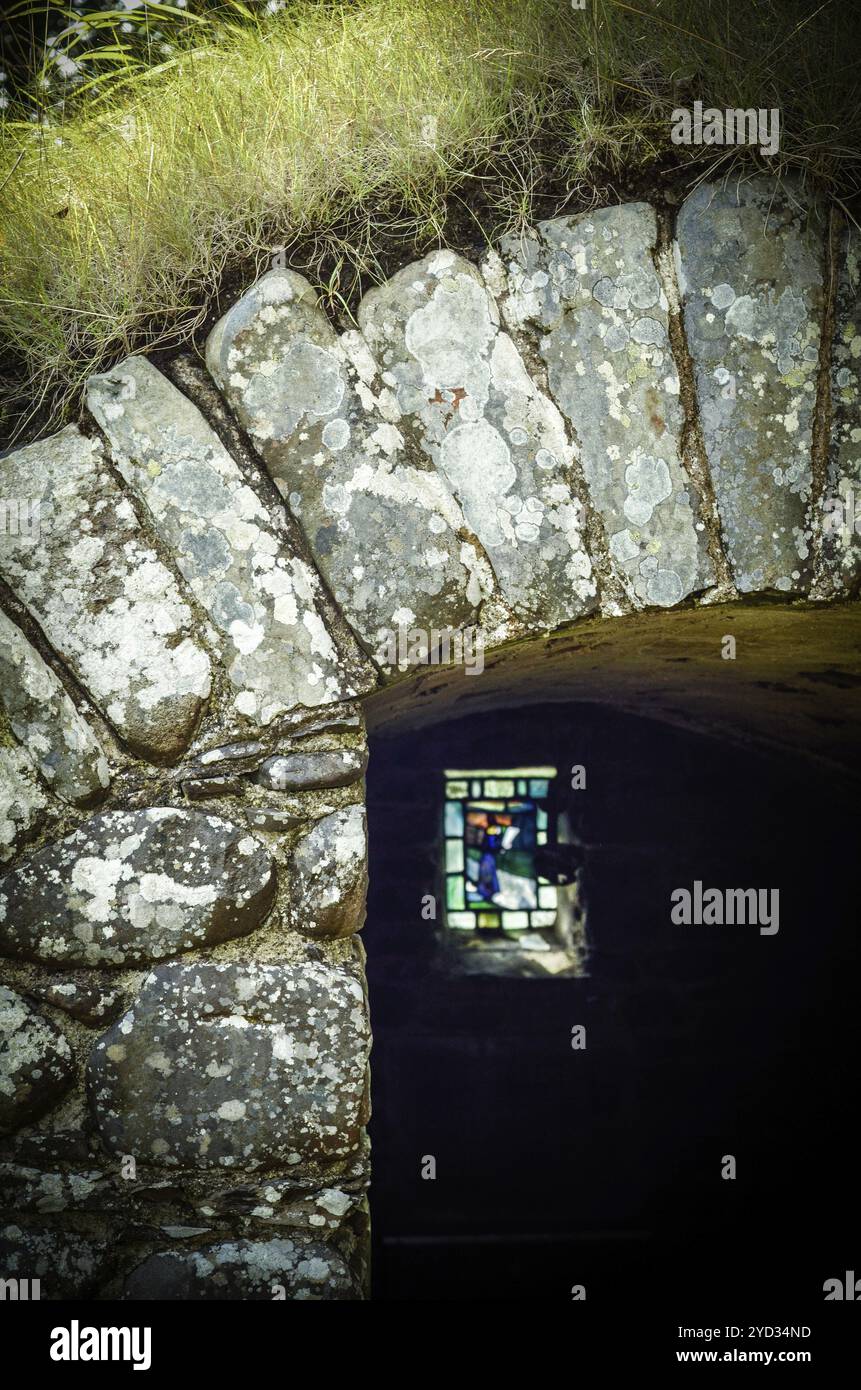 Underground Monk's Cell With Visible Stained Glass WIndow Stock Photo ...