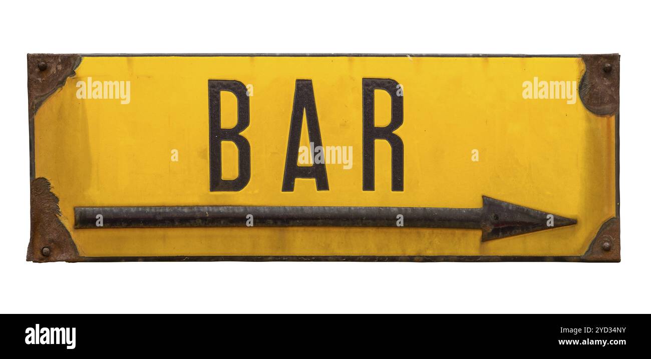 Isolated Rustic Rusty Street Sign For A Bar With Arrow On A White ...