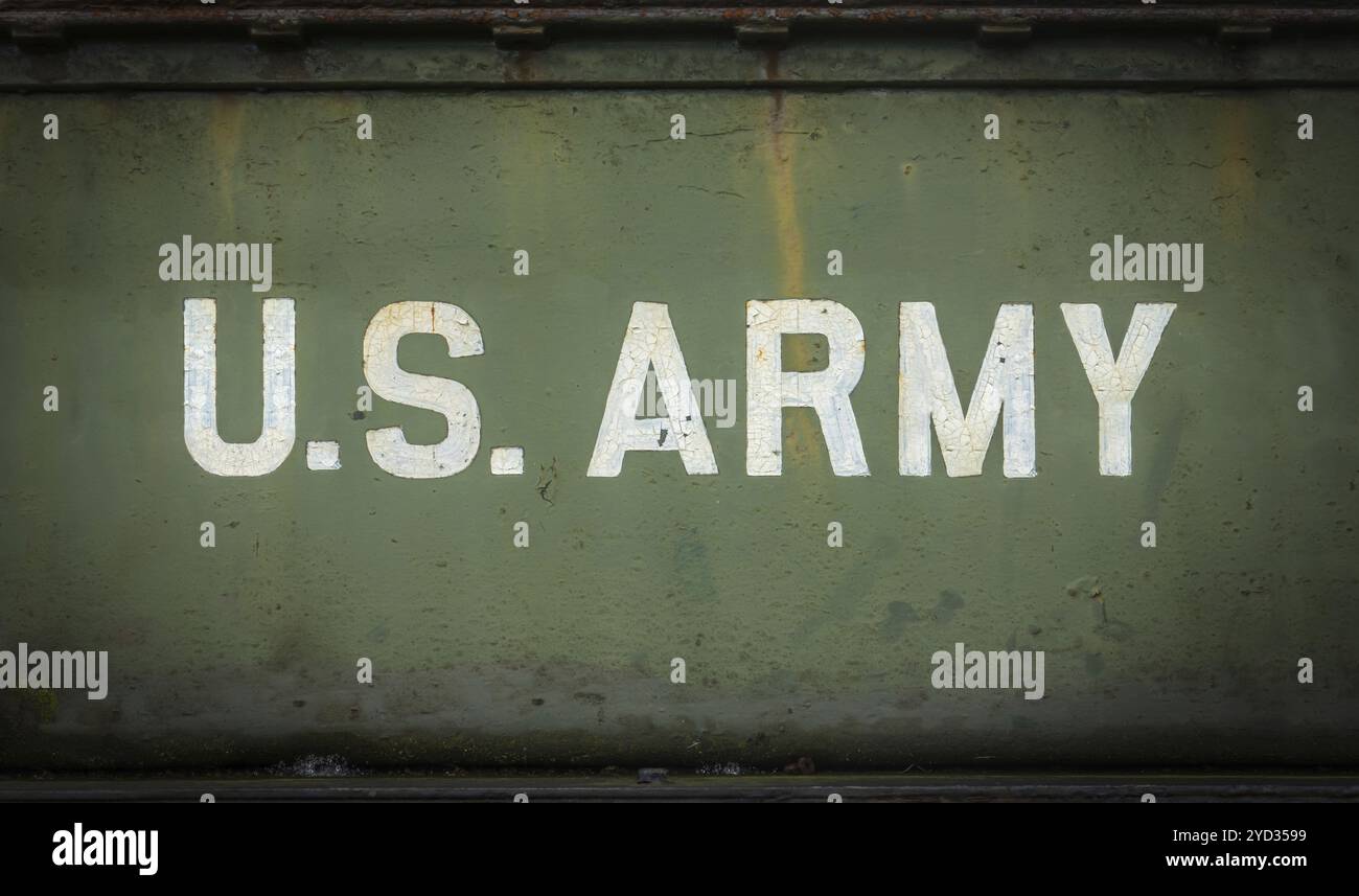 Vintage Sign For The US Army On The Side Of An Old Truck Or Tank Stock ...