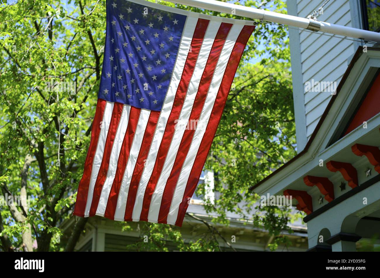 American Flag Outside A House In Small Town USA Stock Photo - Alamy