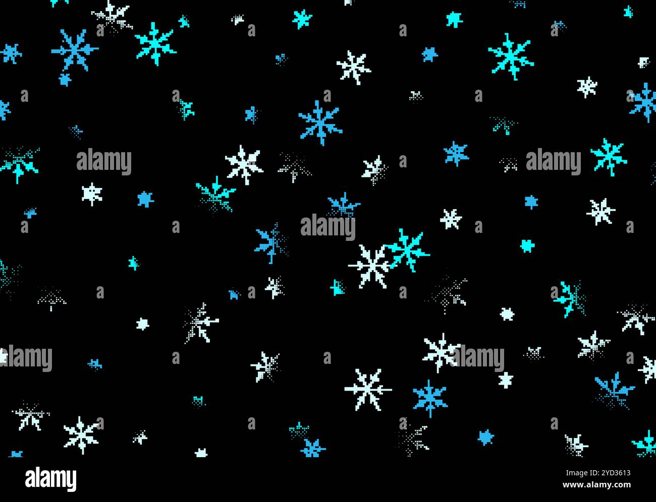 Pixel snowflakes on black background for Christmas greeting card ...