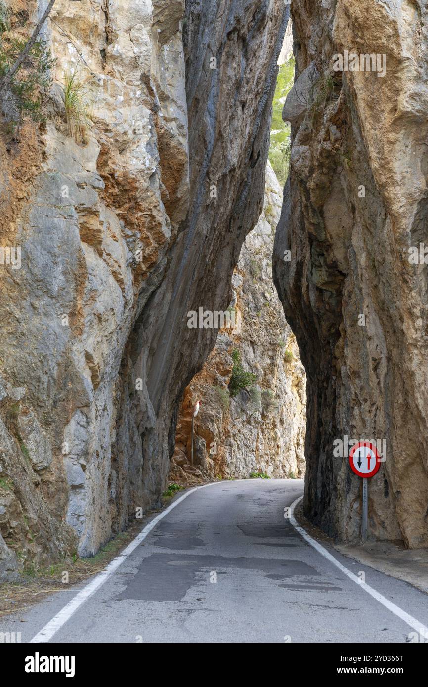 A view of the Penyal del Cavall Bernat gap with the Tramuntana highway ...