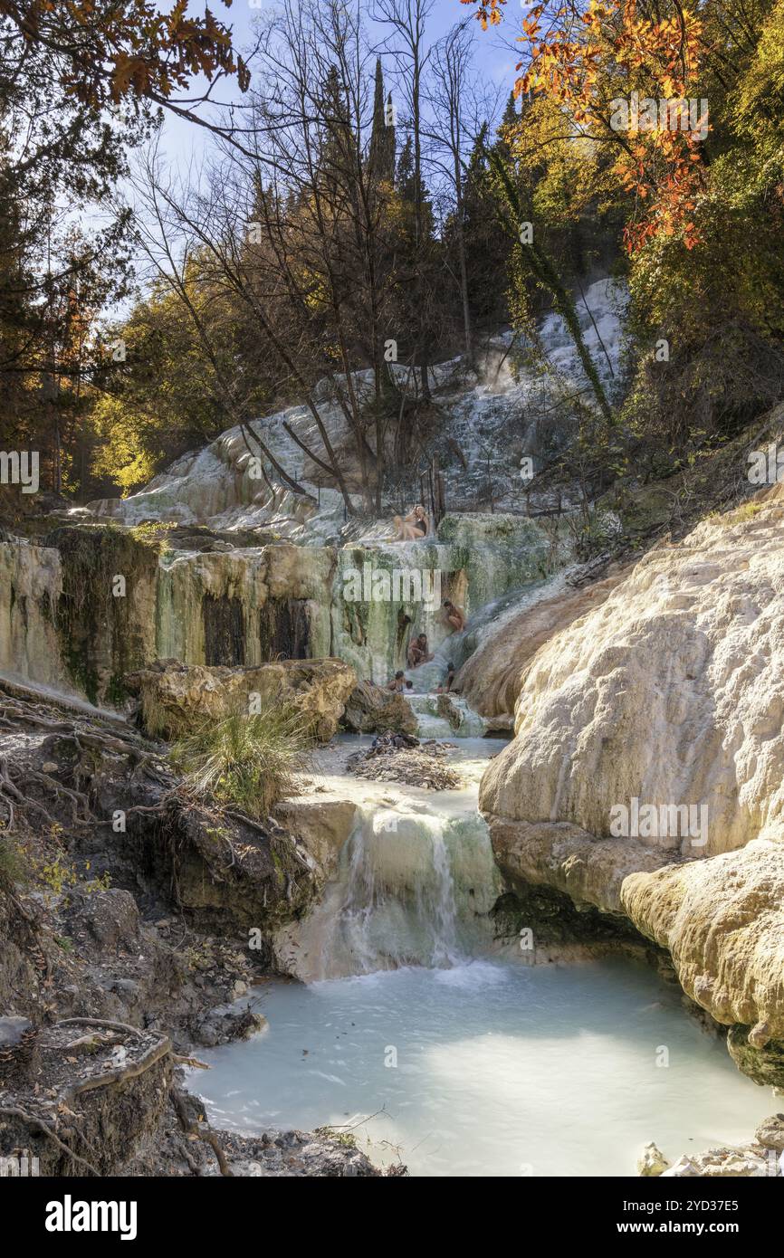 Bagni San Filippo, Italy, 17 November, 2023: people enjoying the hot ...