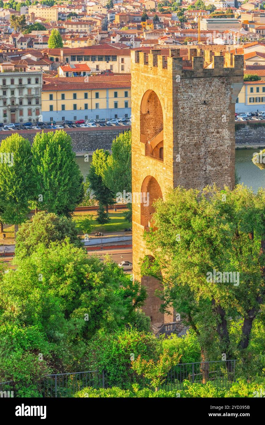 Beautiful landscape above, panorama on historical view of the Florence from Piazzale ...