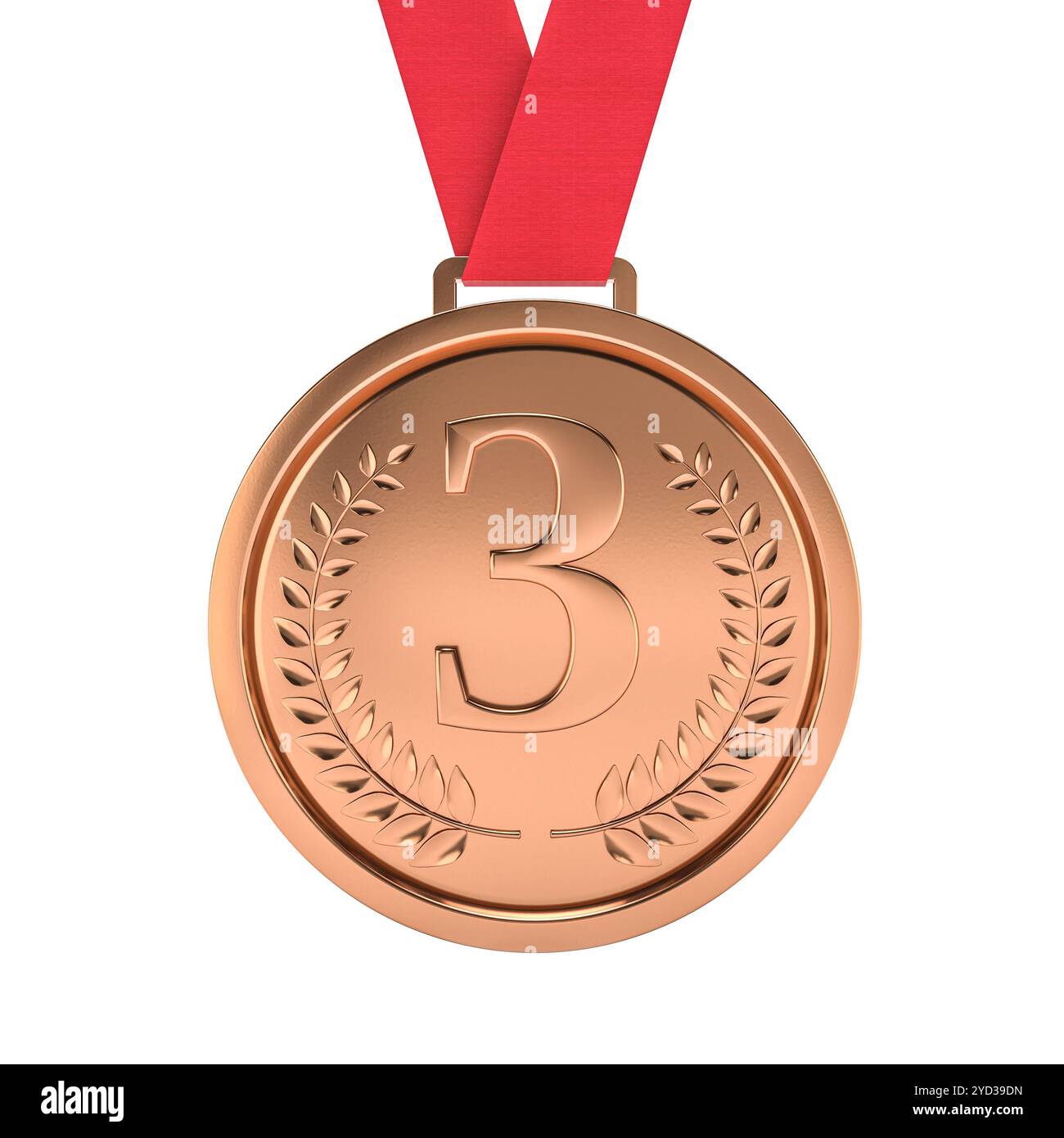 Bronze third place medal with red ribbon on transparent background ...