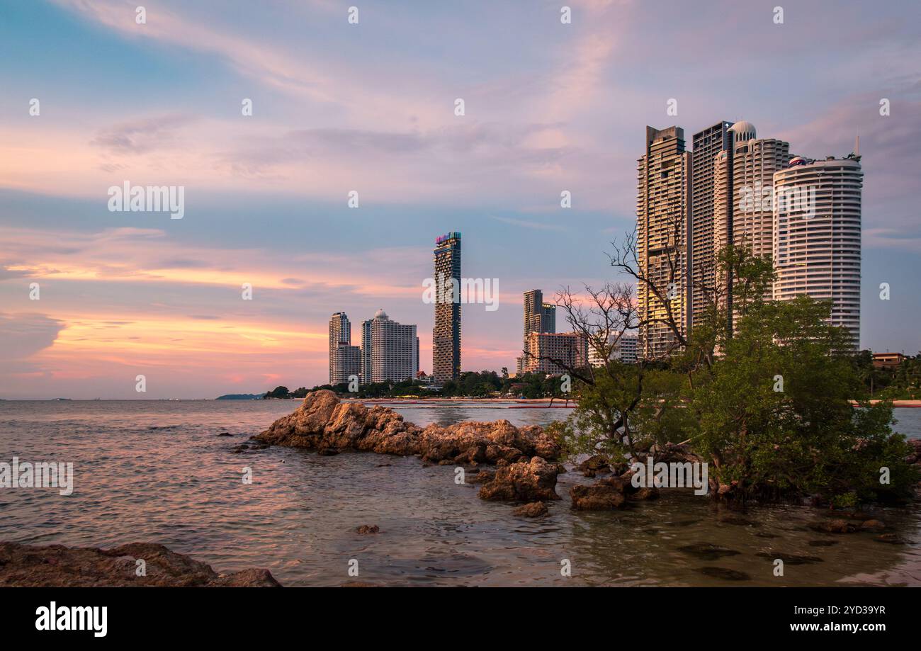 Bamboo beach Naklua dusk cityscape and coastline Pattaya Thailand Stock ...