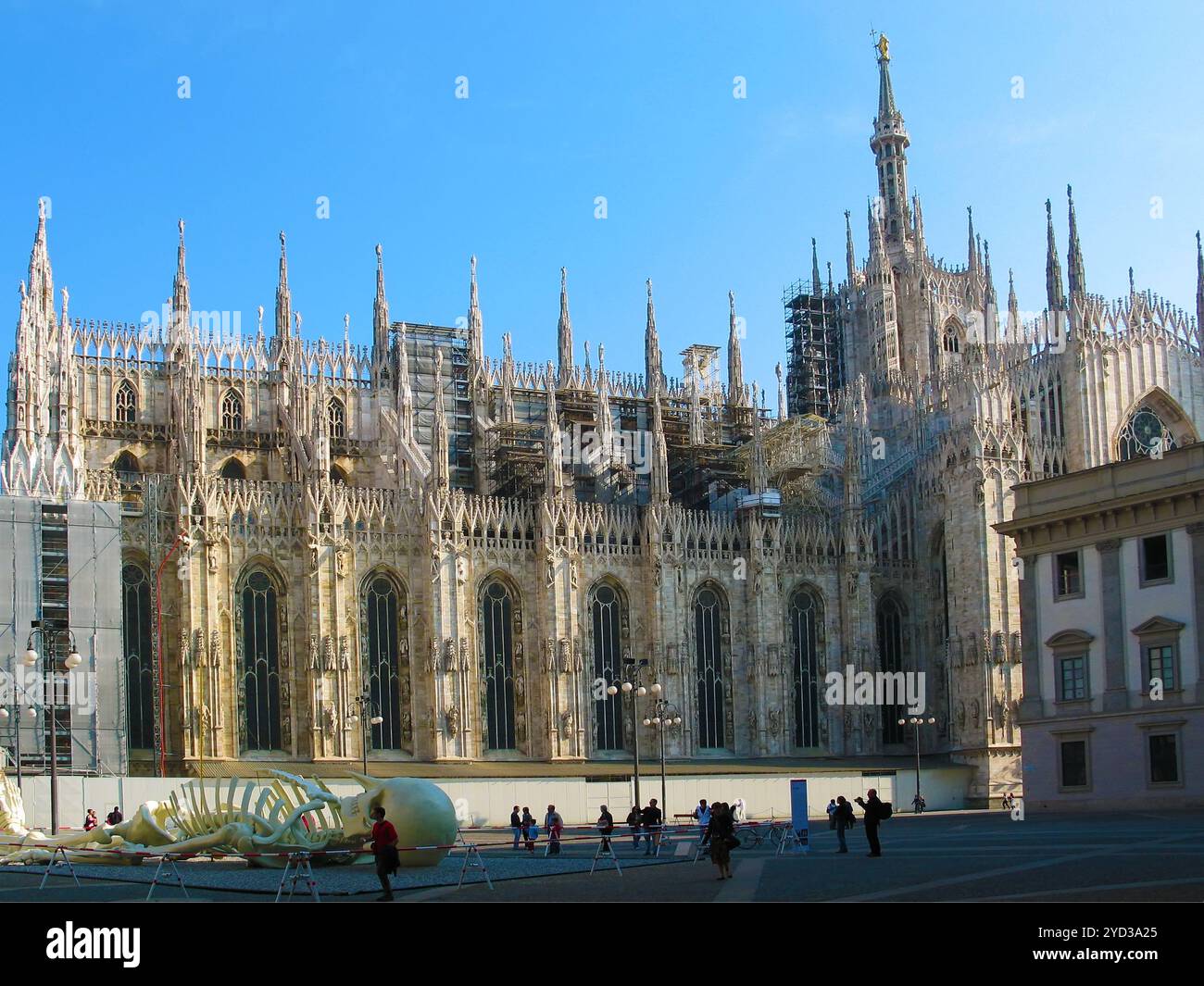 Cathedral Duomo in Milan at left wing of Cathedral. In front view a ...
