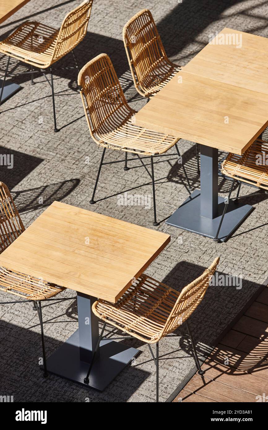Outdoor restaurant cafe bar. Tables and chairs detail from above Stock ...