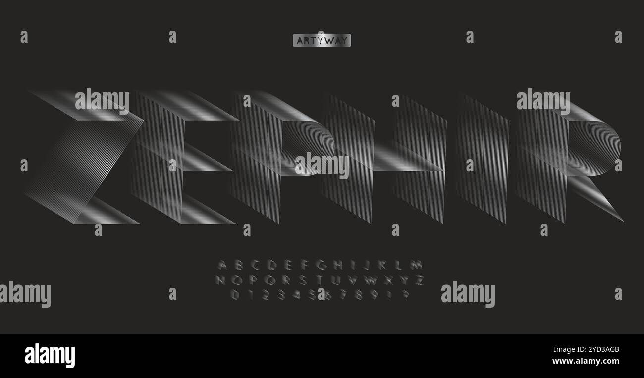 3D linear alphabet, dynamic motion effect letters, futuristic and ...