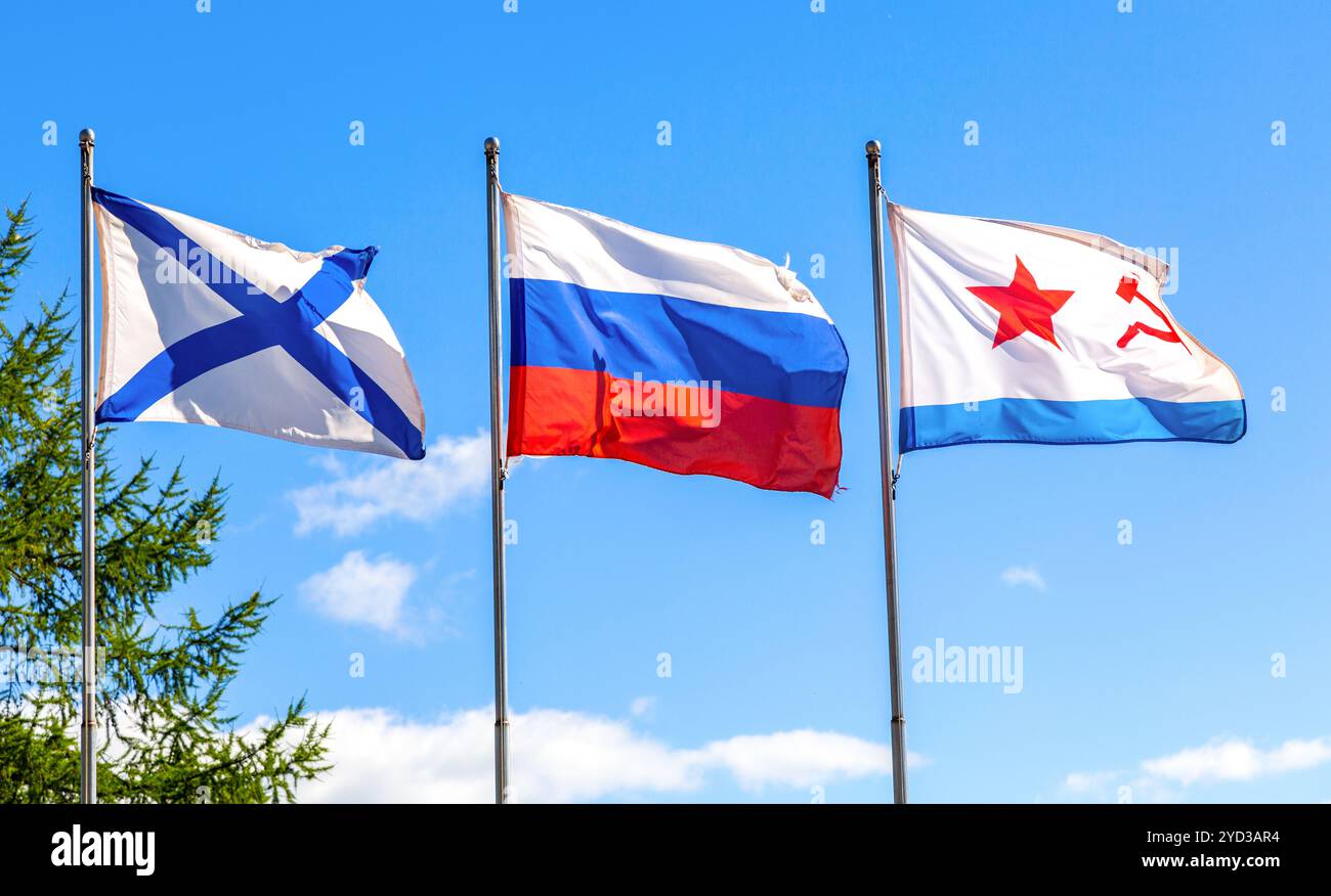 Russian state and navy flags waving in the wind Stock Photo - Alamy