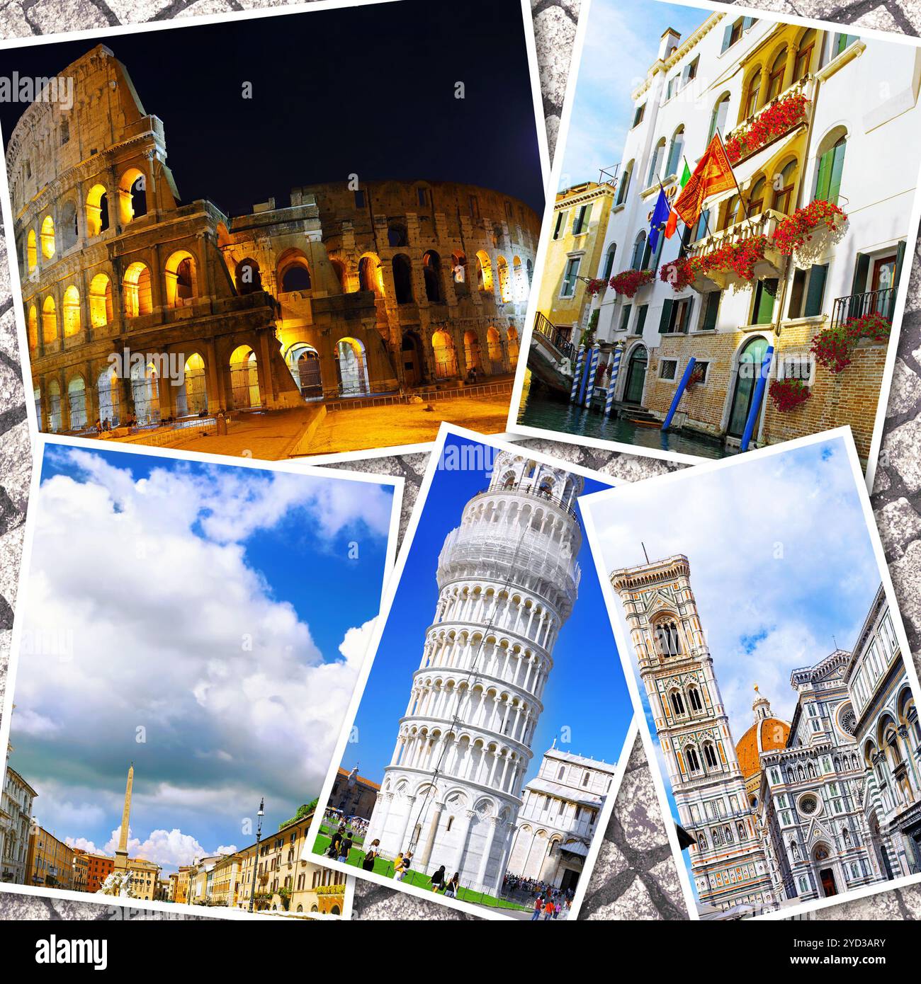 Collage of beautiful Italy. Rome, Florence, Pisa, Venice Stock Photo ...