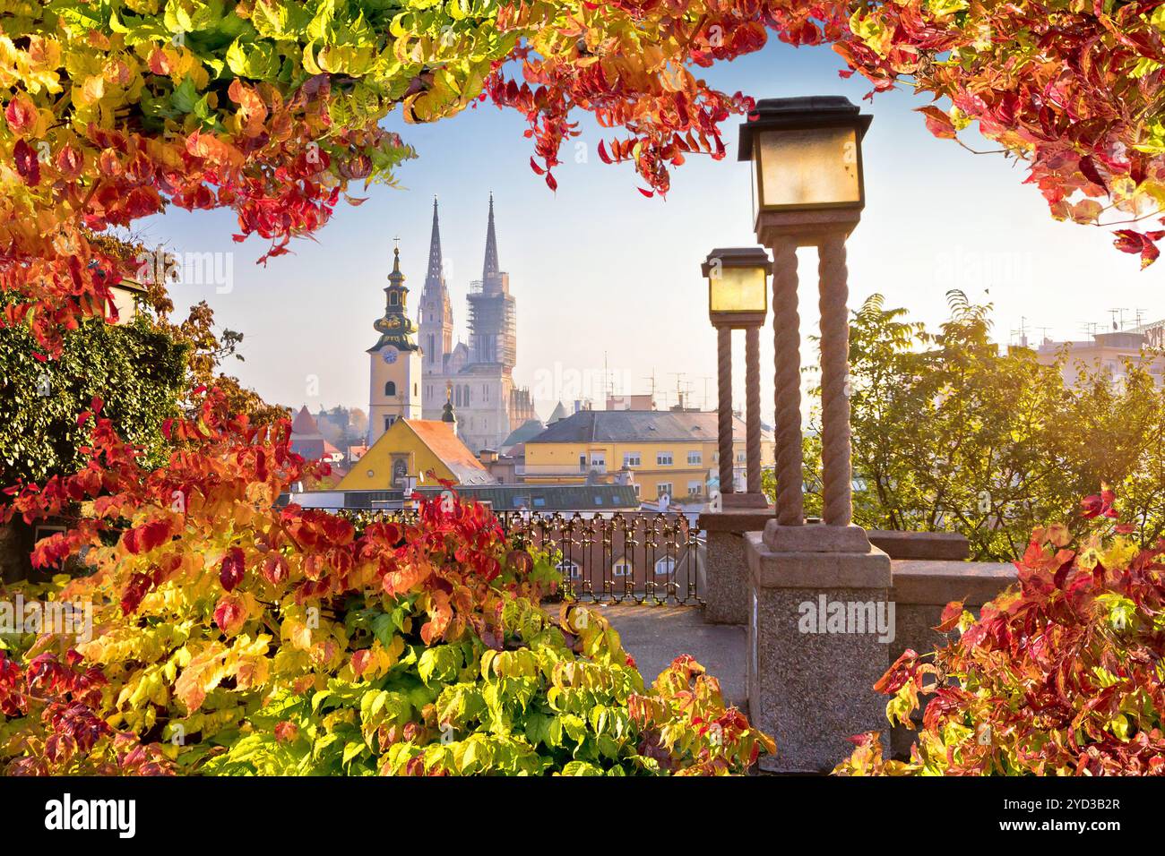Historic Zagreb towers autumn frame view Stock Photo - Alamy