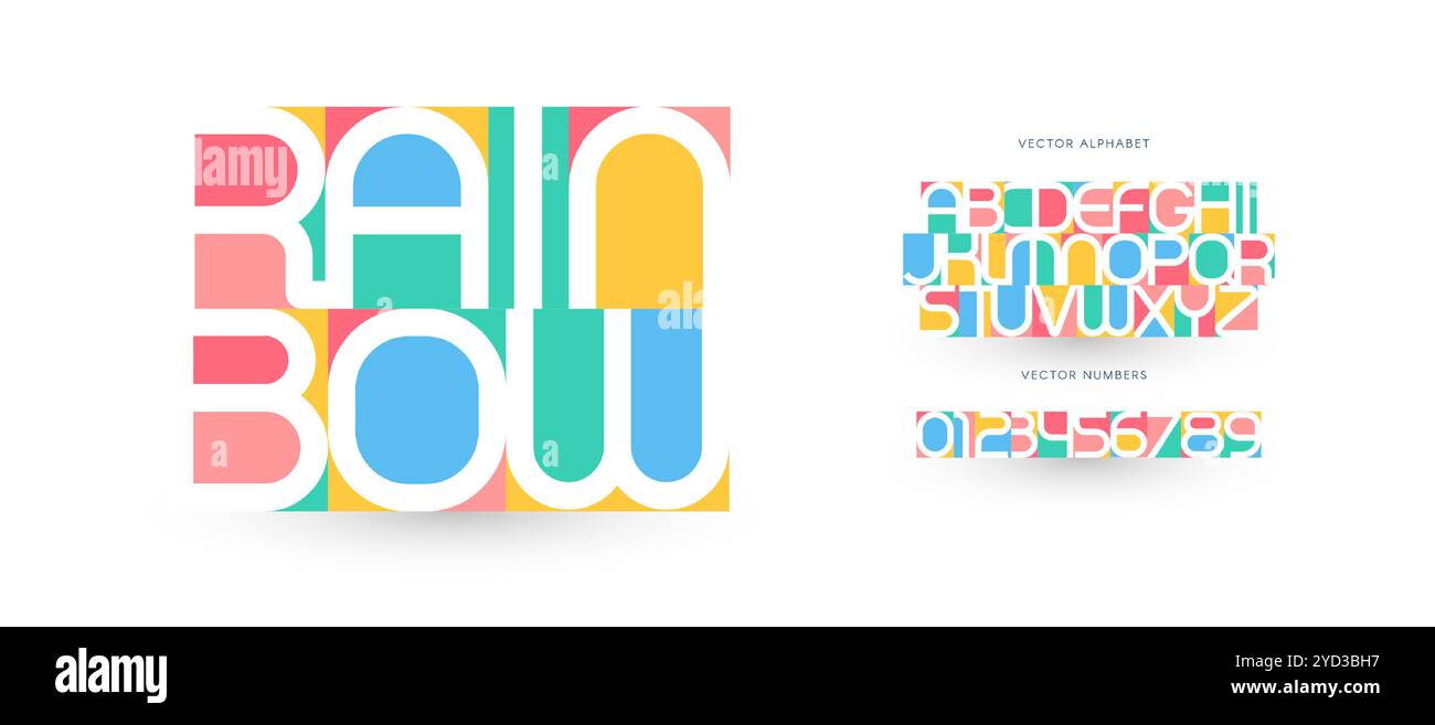 Colorful geometric alphabet, playful blocky letters with negative space ...