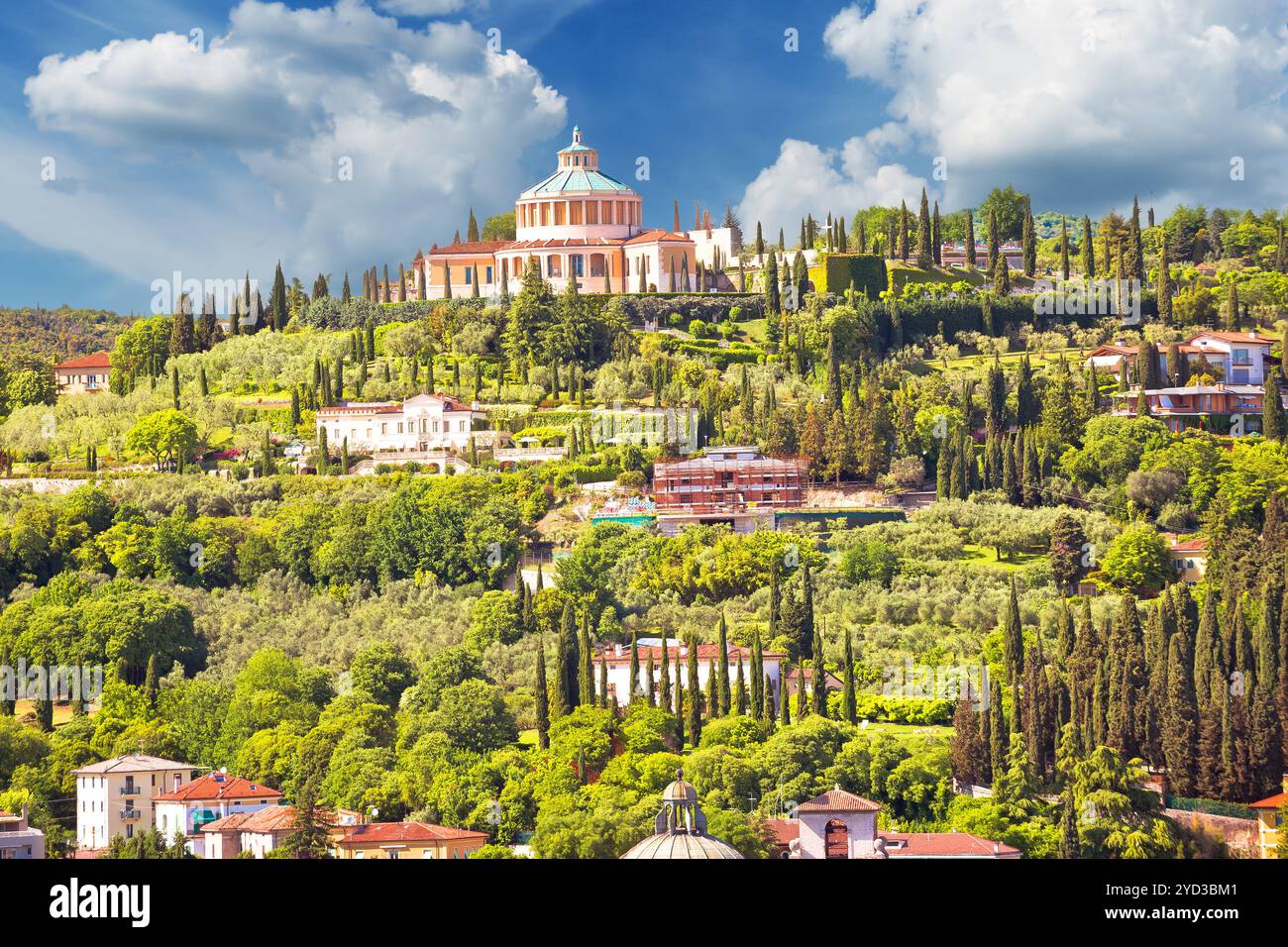 Verona hillside landscape and Madonna di Lourdes sanctuary view Stock ...