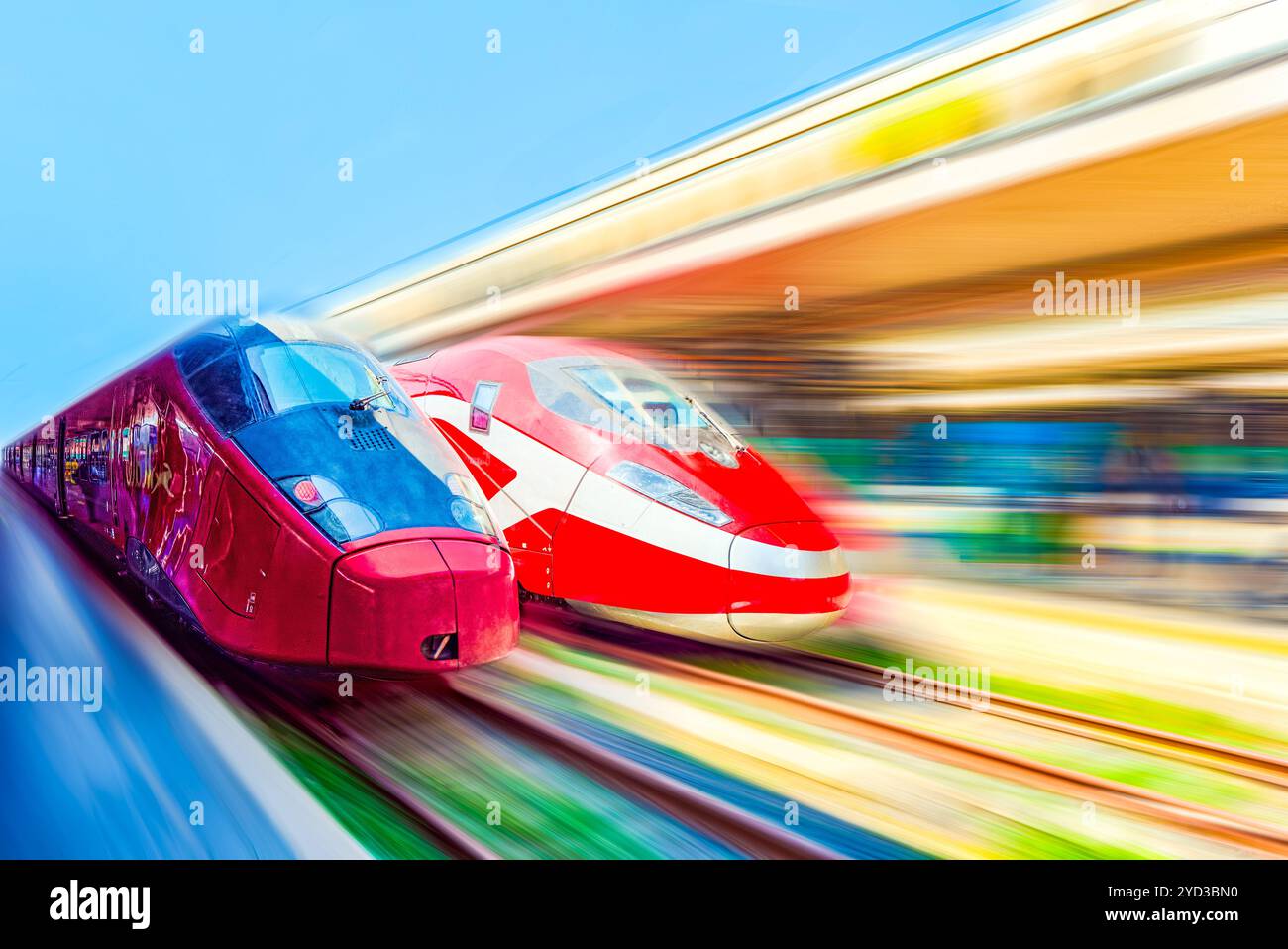 Modern hi-speed passenger trains, in movement (motion Stock Photo - Alamy