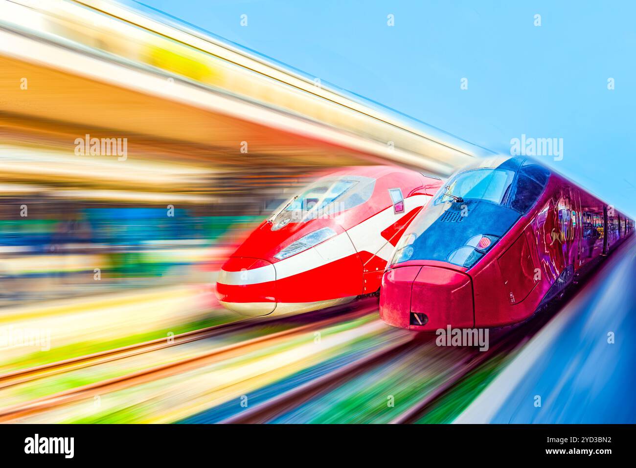 Modern hi-speed passenger trains, in movement (motion Stock Photo - Alamy
