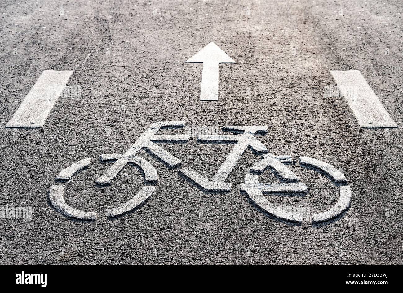 Bicycle symbol on a bike lane with directional arrow Stock Photo - Alamy