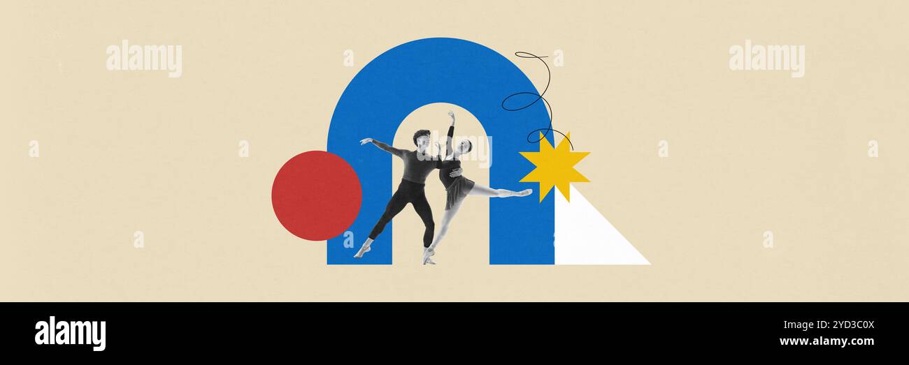 Banner. Contemporary art collage. Ballet dancers in classical lift pose ...