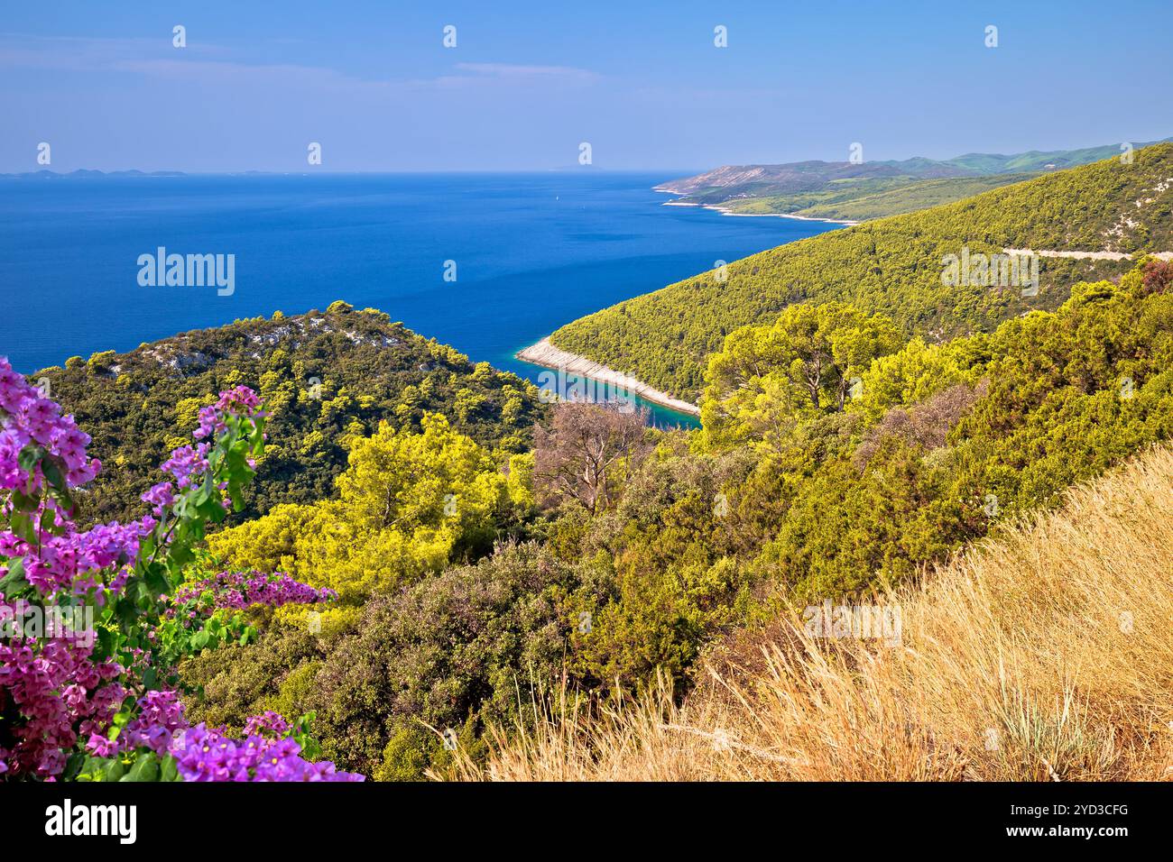 Korcula island coastline. Pupnatska Luka cove view from the hill ...