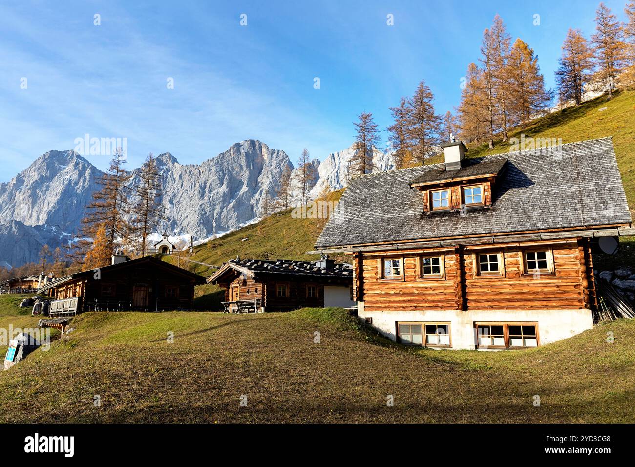 Beautiful traditional wooden cottages in the mountains near schladming ...