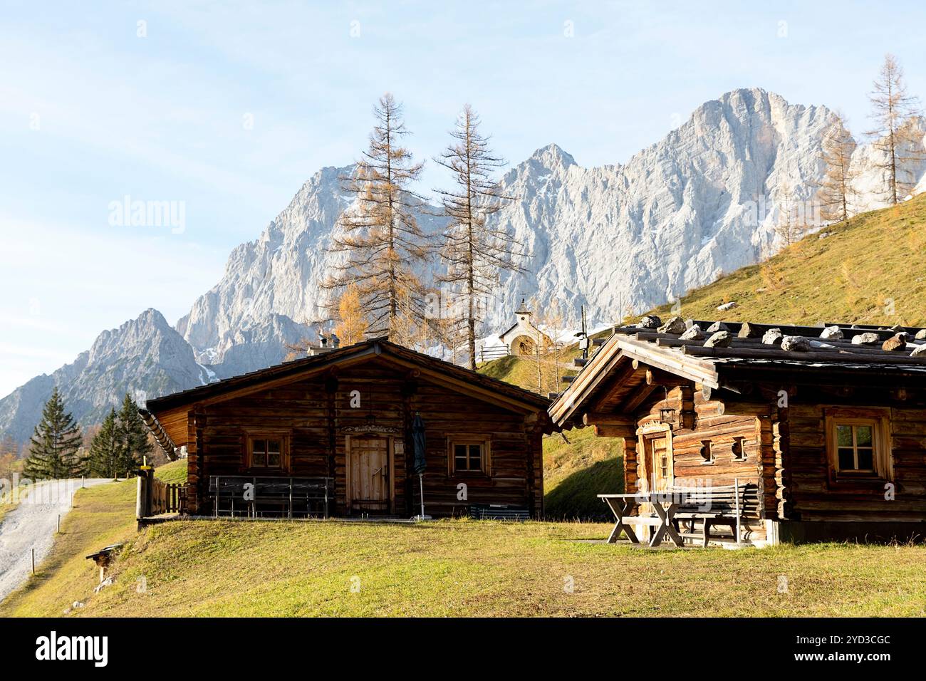 Beautiful traditional wooden cottages in the mountains near schladming ...