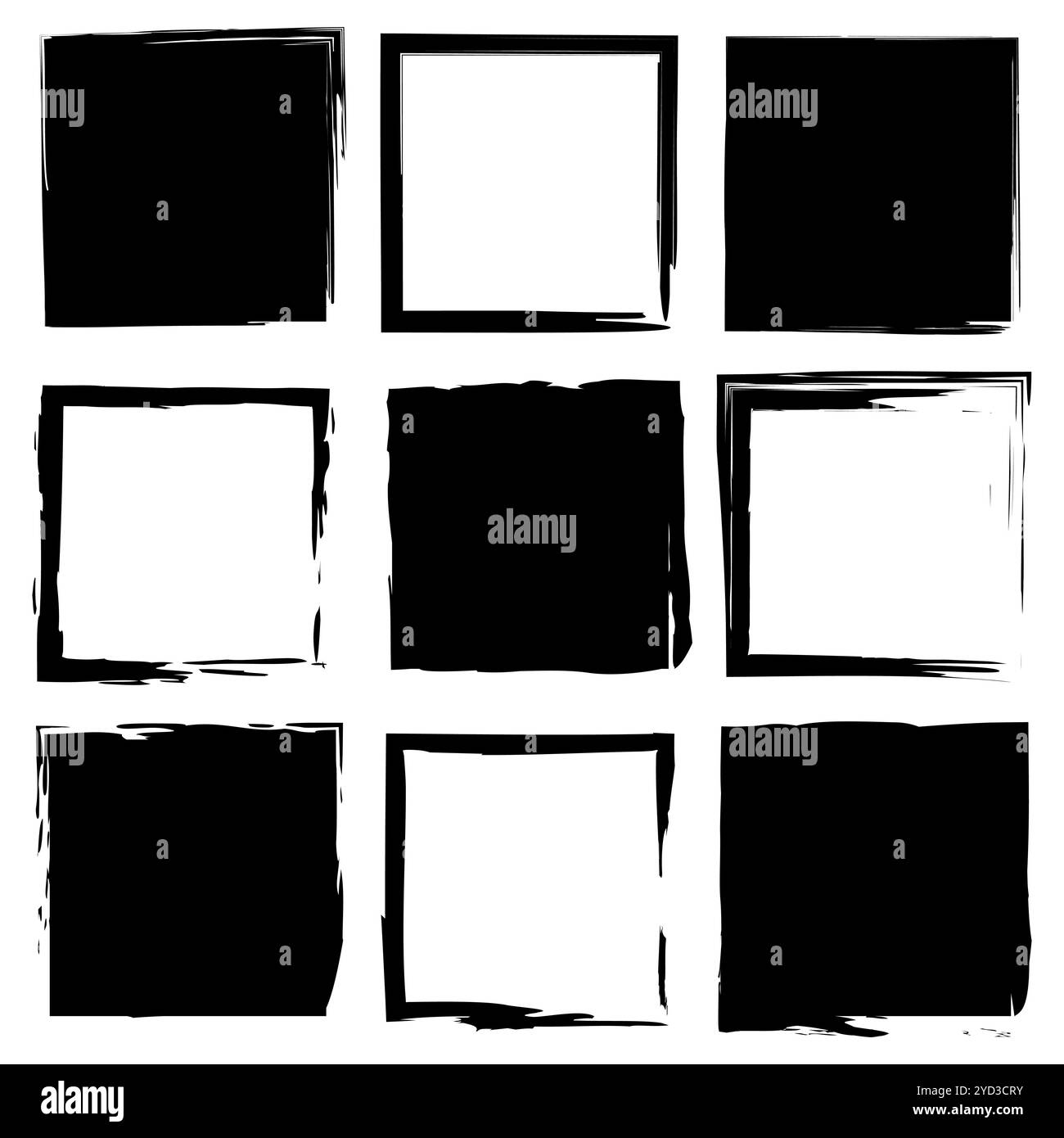 Set of square frames. Hand drawn borders. Black and white squares ...