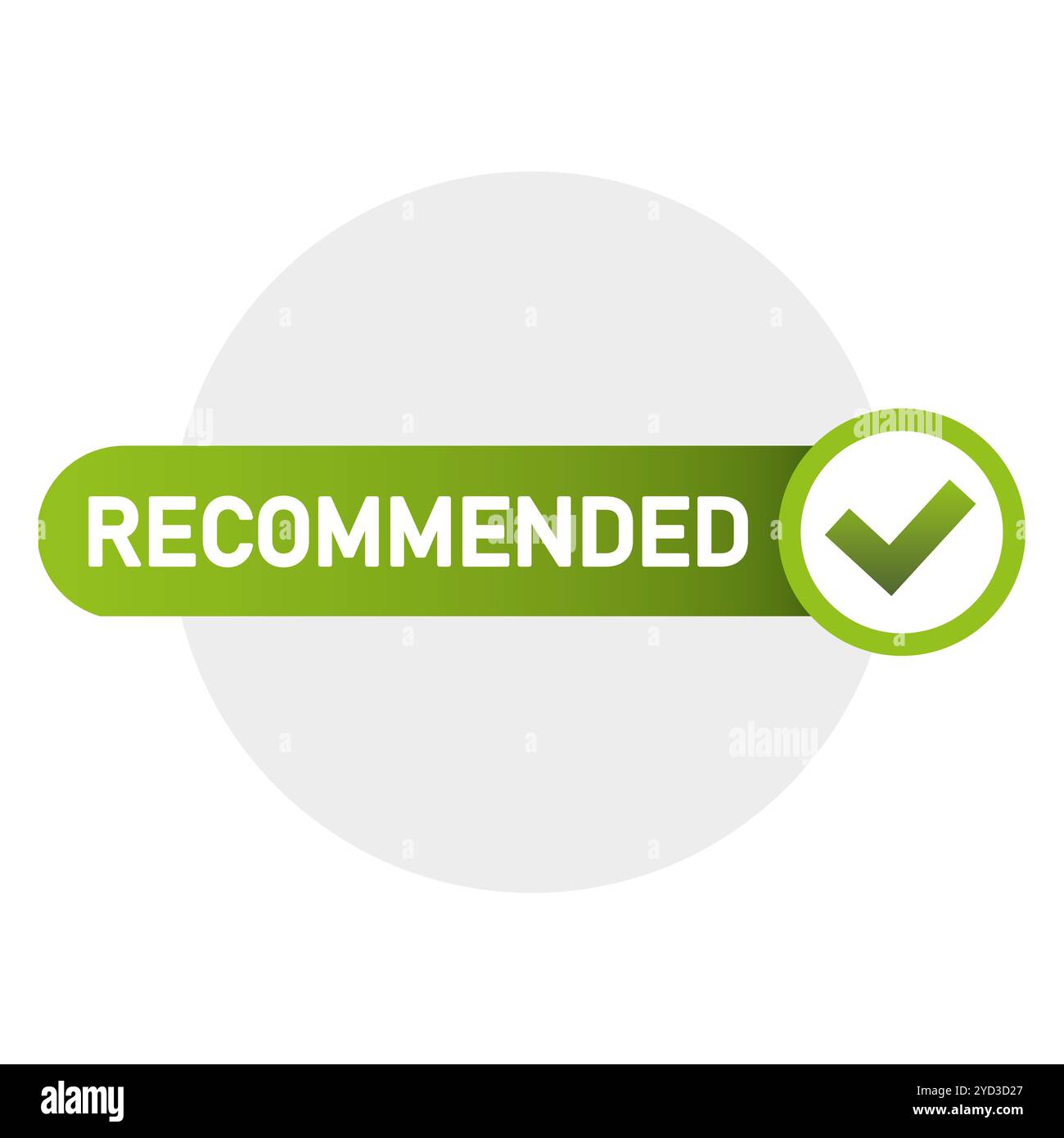 Green recommended label. Checkmark approval symbol. Vector banner shape. Product recommendation ...
