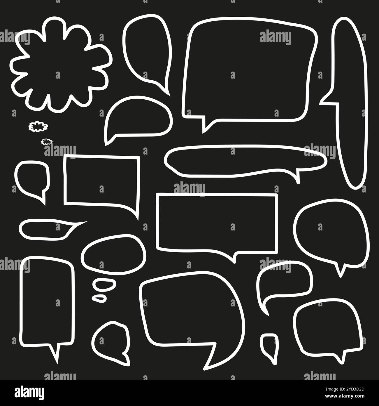 Speech bubble set. White outlines. Hand-drawn chat bubbles. Vector ...