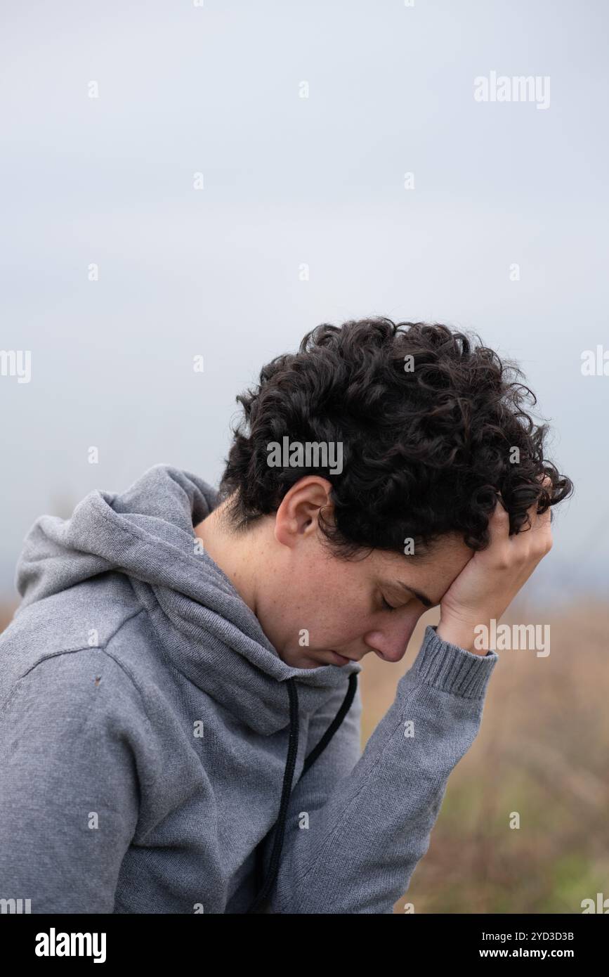 Woman head in hand hi-res stock photography and images - Alamy