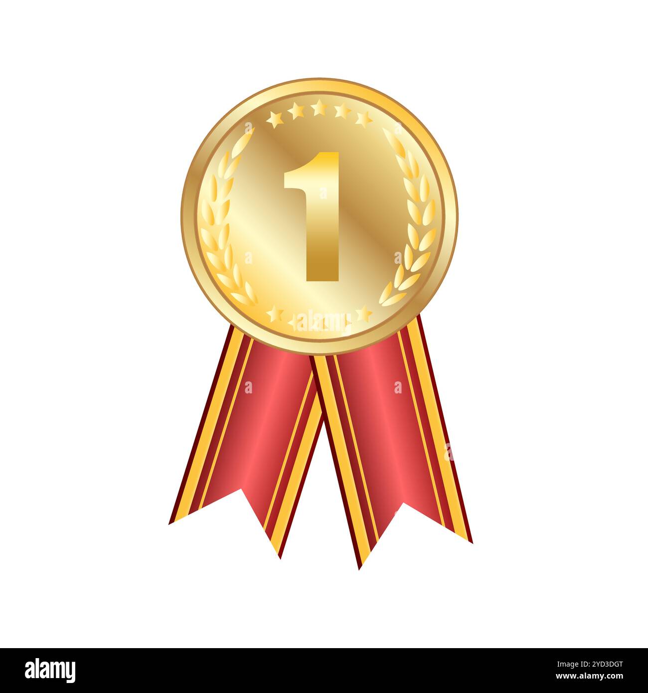 Gold medal with ribbon. First place award. Number one symbol. Red ...