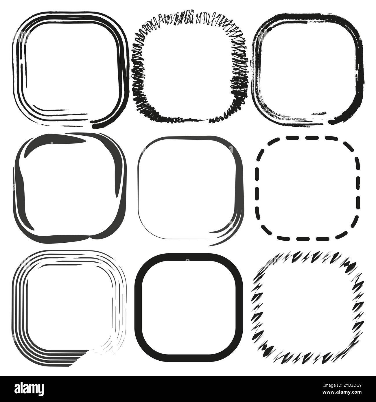 Hand drawn square icons. Rough sketch frames. Simple geometric shapes. Abstract vector borders ...