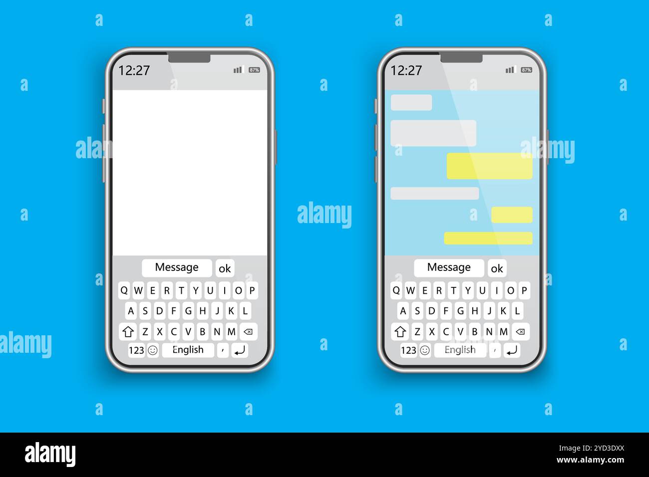 Smartphone chat interface. Blank and active message screens. Digital ...