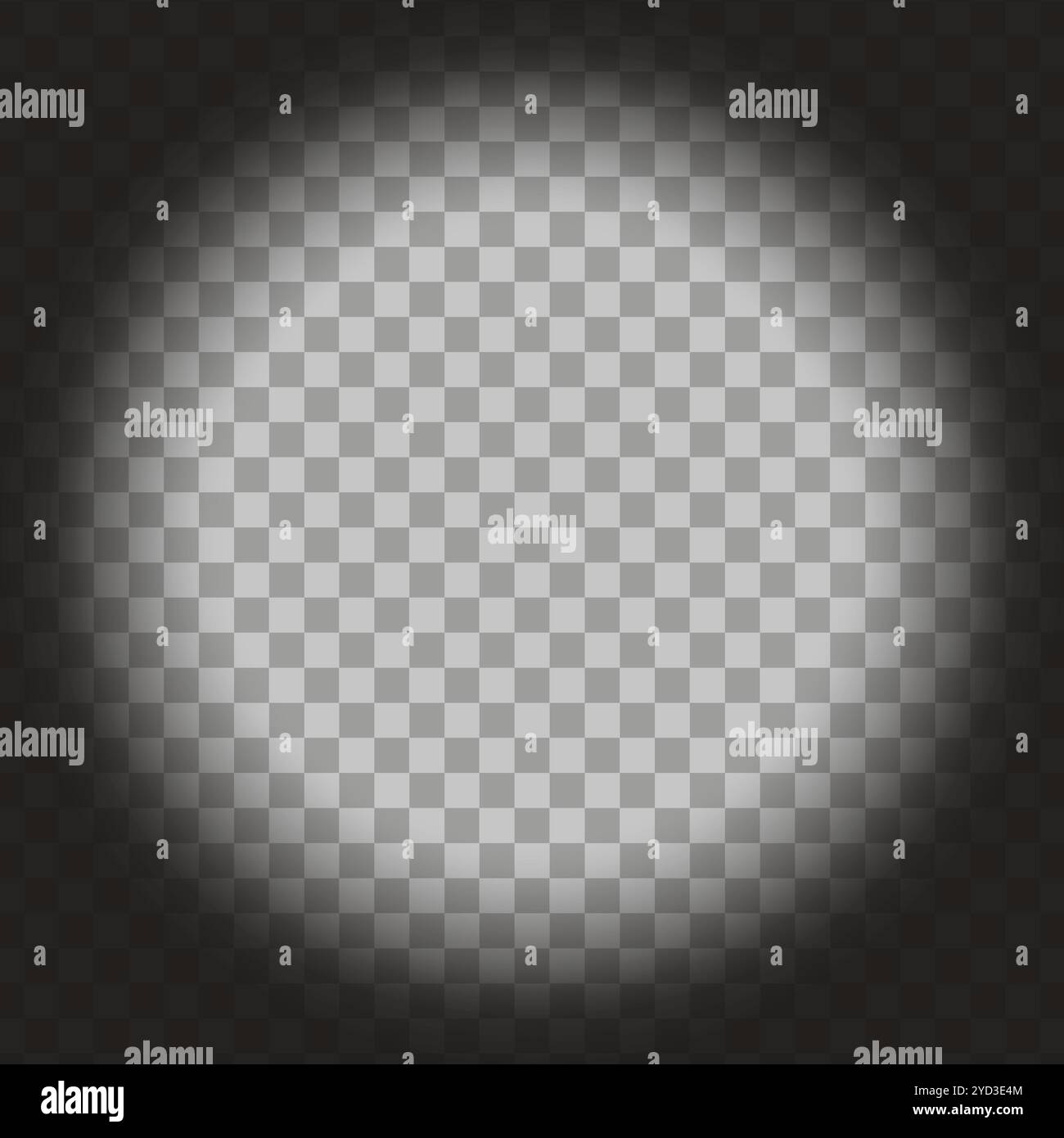 Radial gradient circle. Transparent grid background. Black to white fade. Circular light glow ...