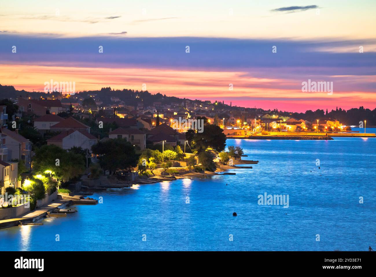 Golden sunset on Ugljan island coast, Kali and Preko villages Stock ...
