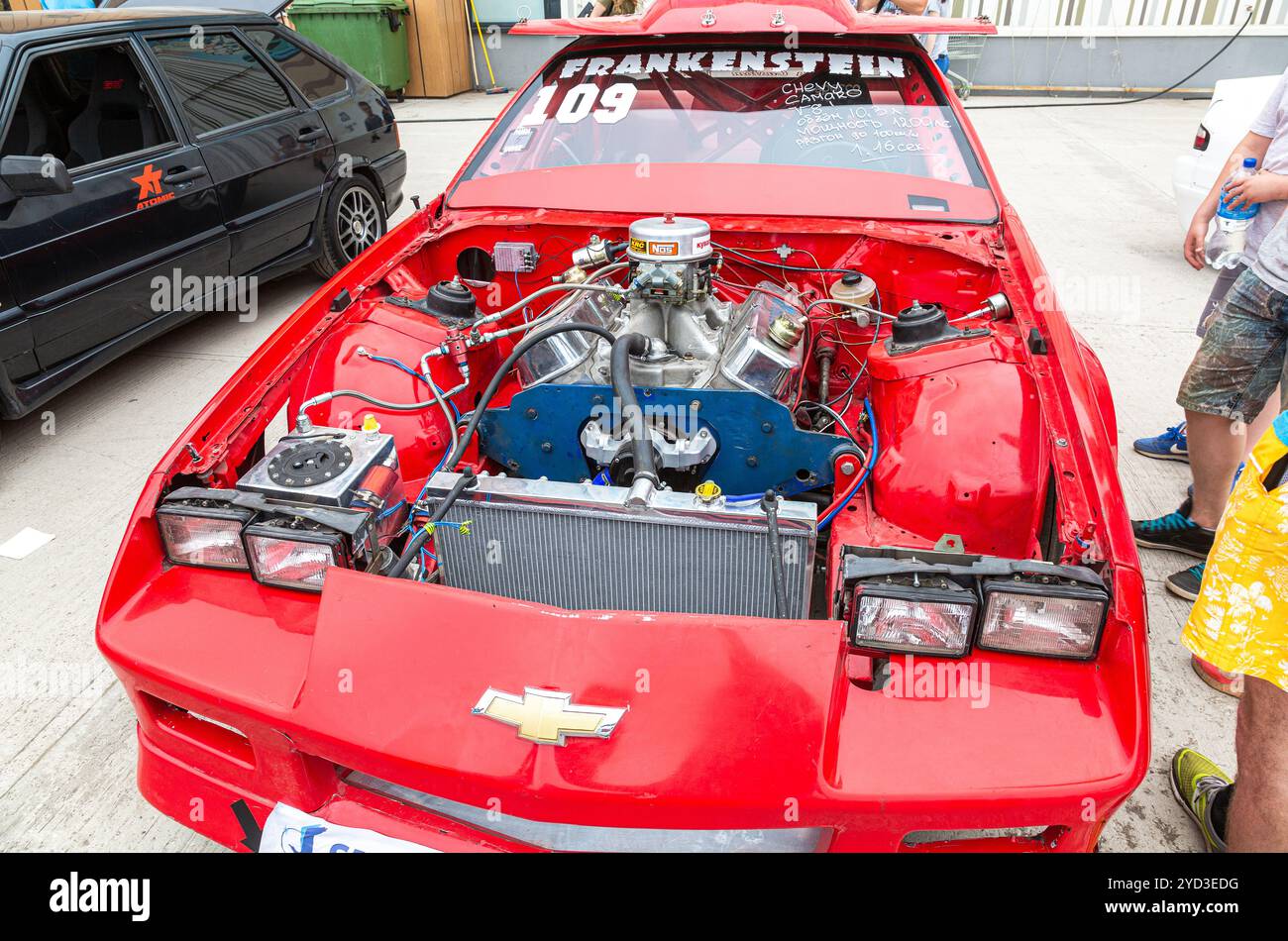 Chevrolet Camaro vehicle with tuned turbo car engine, under the hood of a vehicle Stock Photo ...