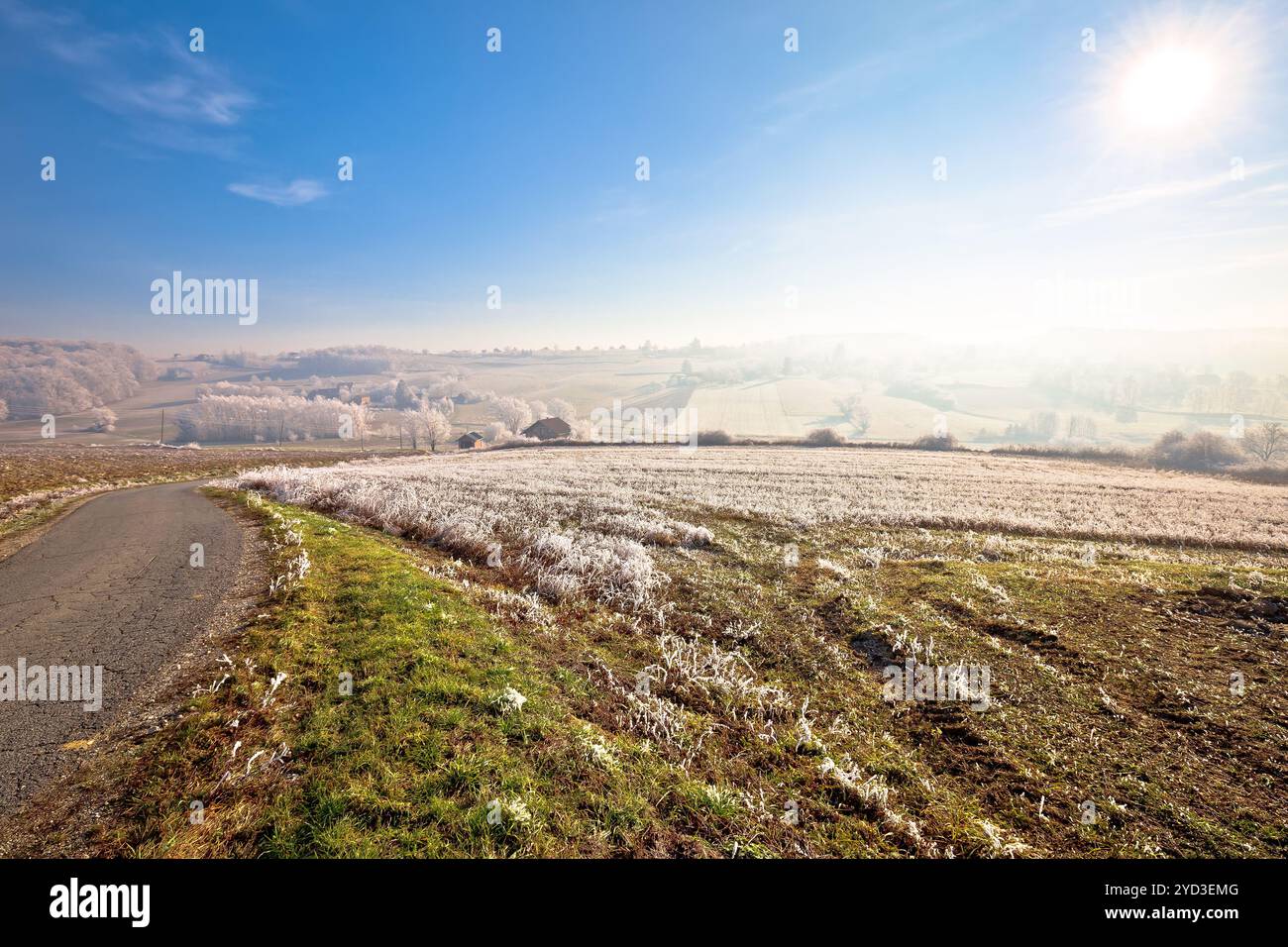 Frost landscape and agricultural terrain view Stock Photo - Alamy