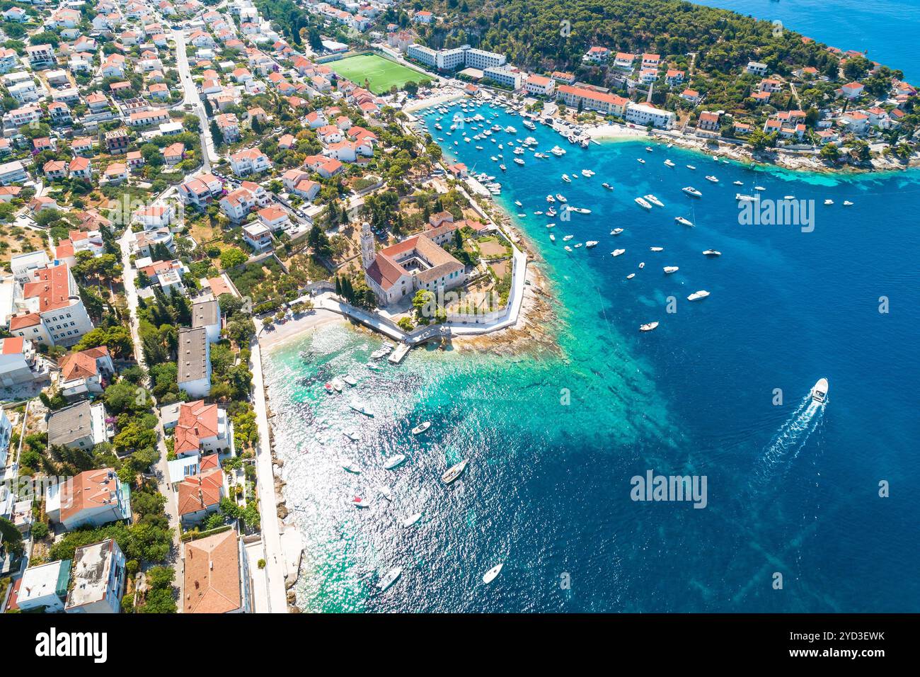 Aerial view of Hvar waterfront and Franciscan monastery Stock Photo - Alamy