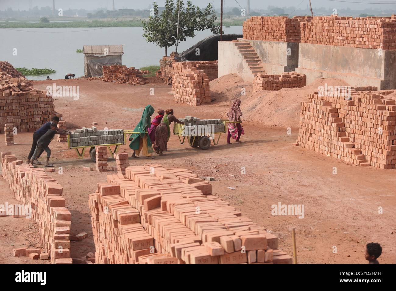 Workers working in a brick field in Dhaka, Bangladesh on October 25 ...