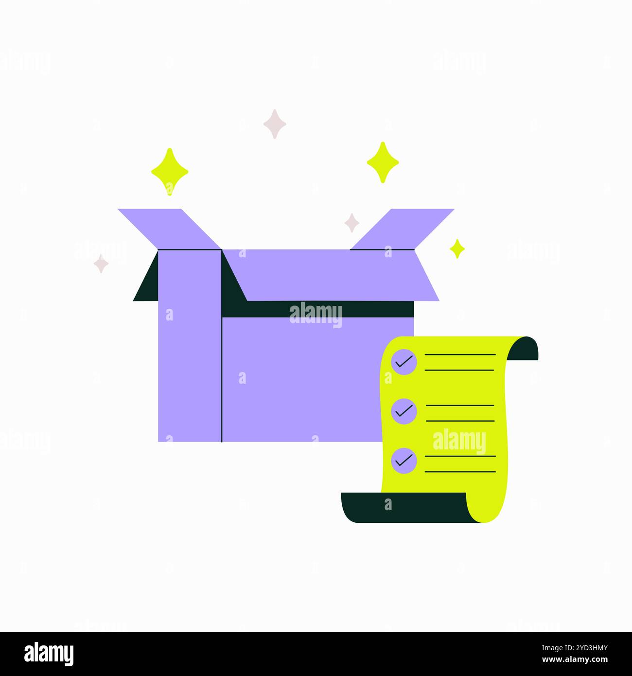 Open Box With Checklist In Flat Vector Illustration Symbolizing ...