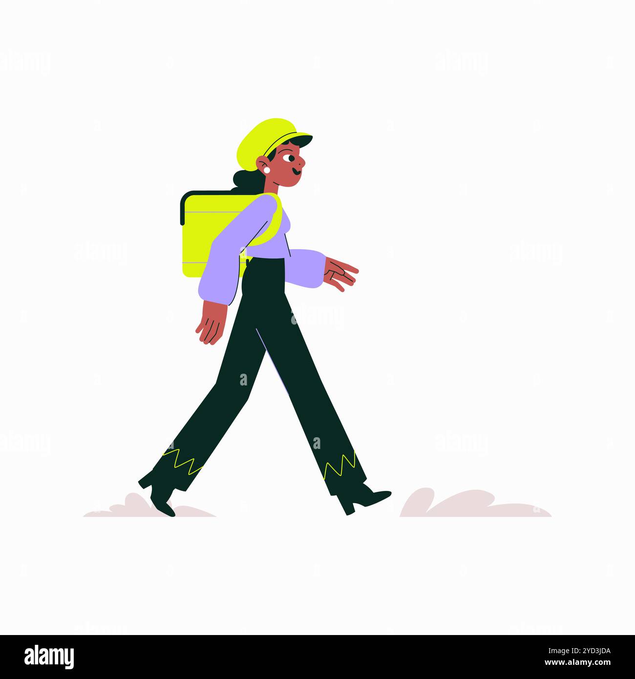 Female Courier Walking With Backpack In Flat Vector Illustration ...