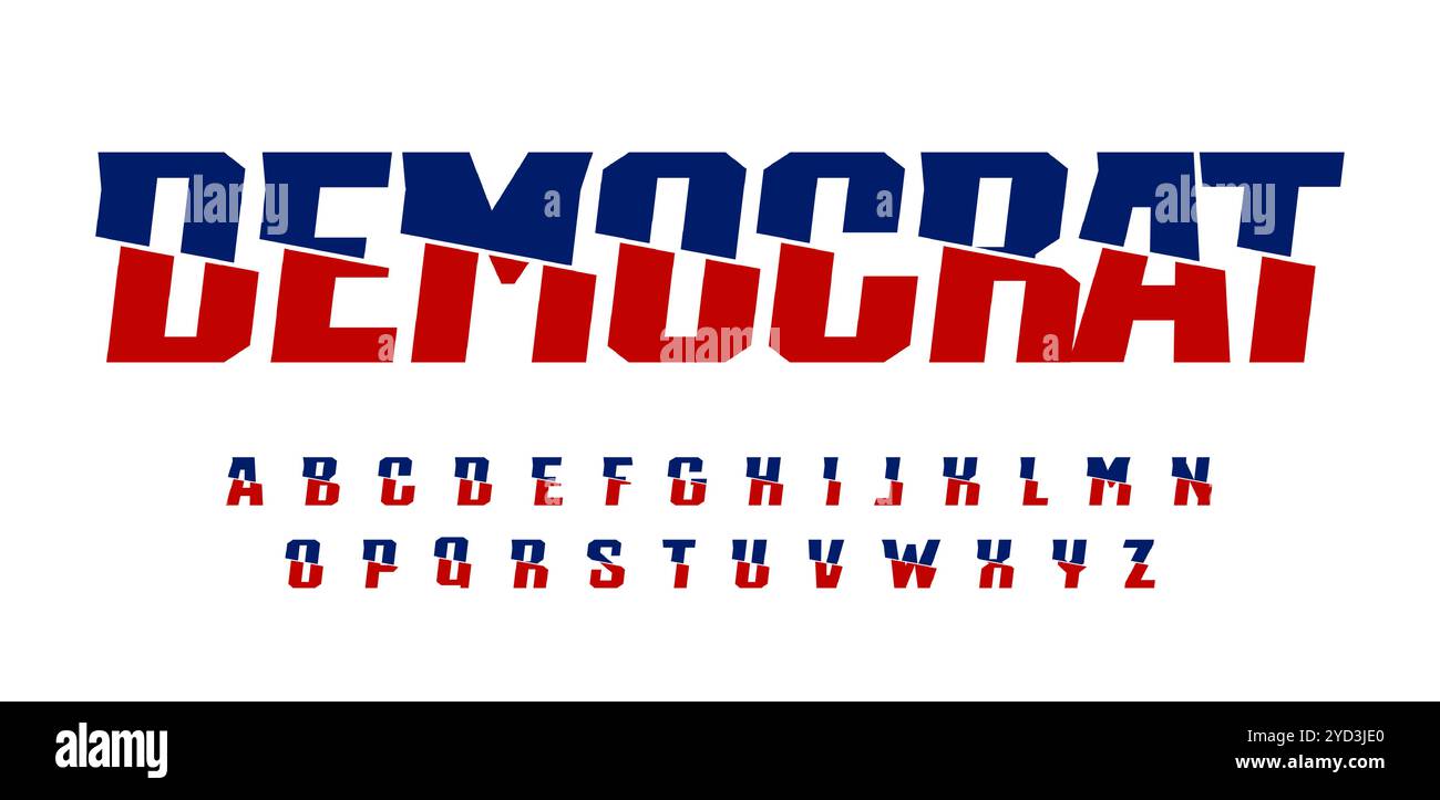 Split geometric alphabet, sharp offset letters, red and blue impactful ...