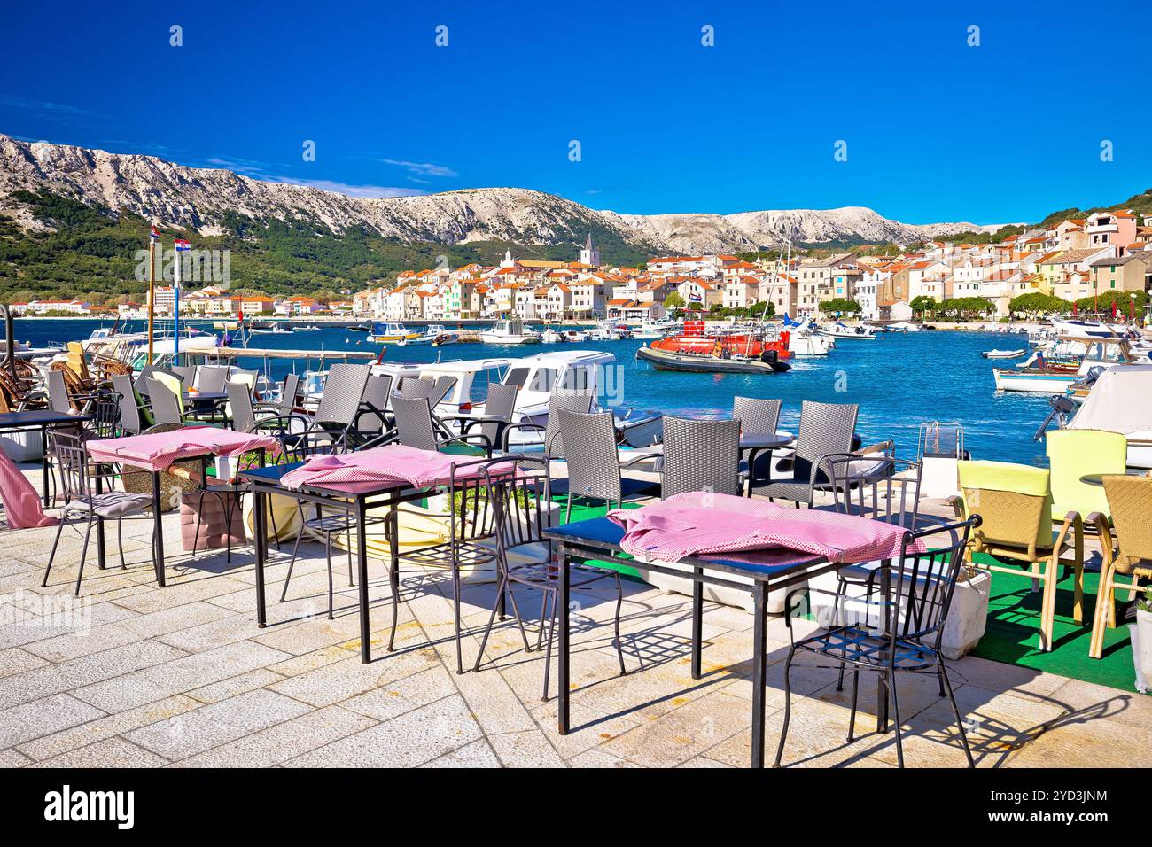 Town of Baska cafe and waterfront view. Island of Krk Stock Photo - Alamy