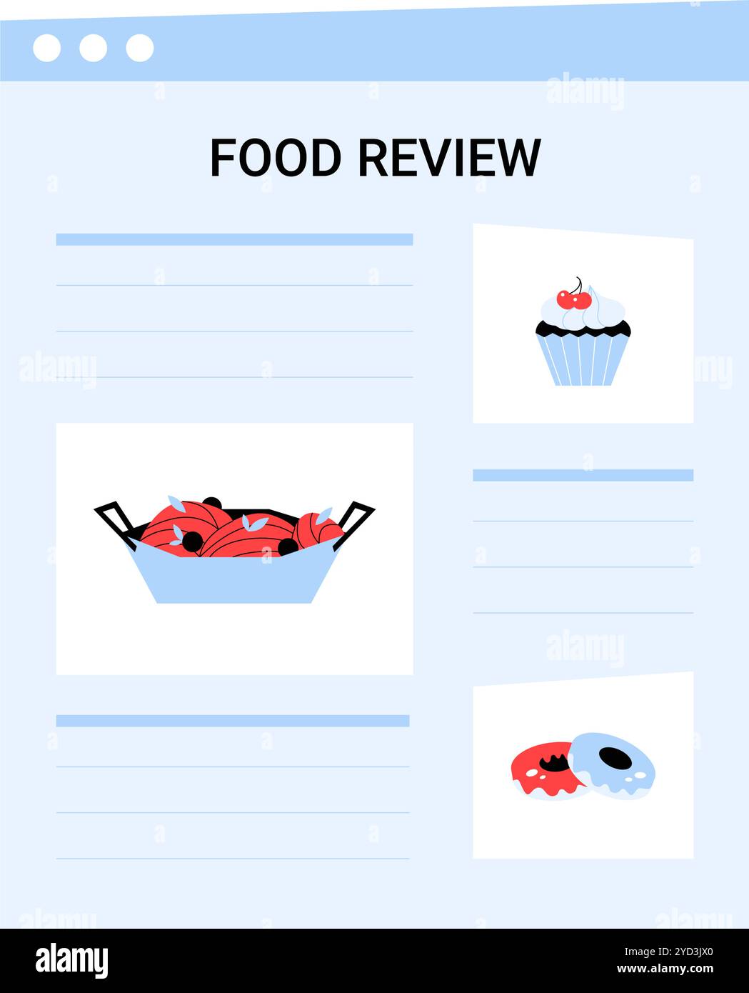 Food Review Website Page With Cooking Pot And Dishes In Flat Vector ...