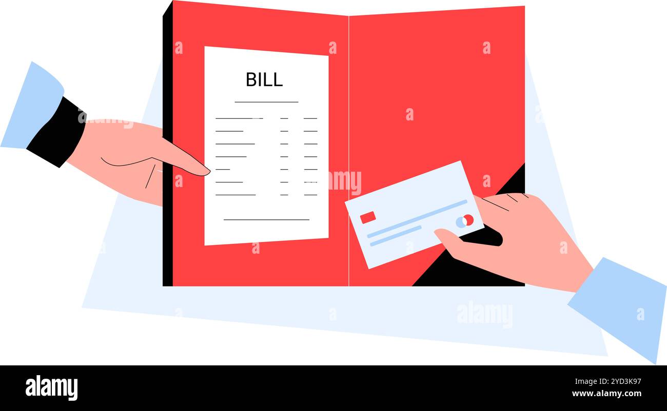 Bill And Credit Card Payment Interaction In Flat Vector Illustration ...