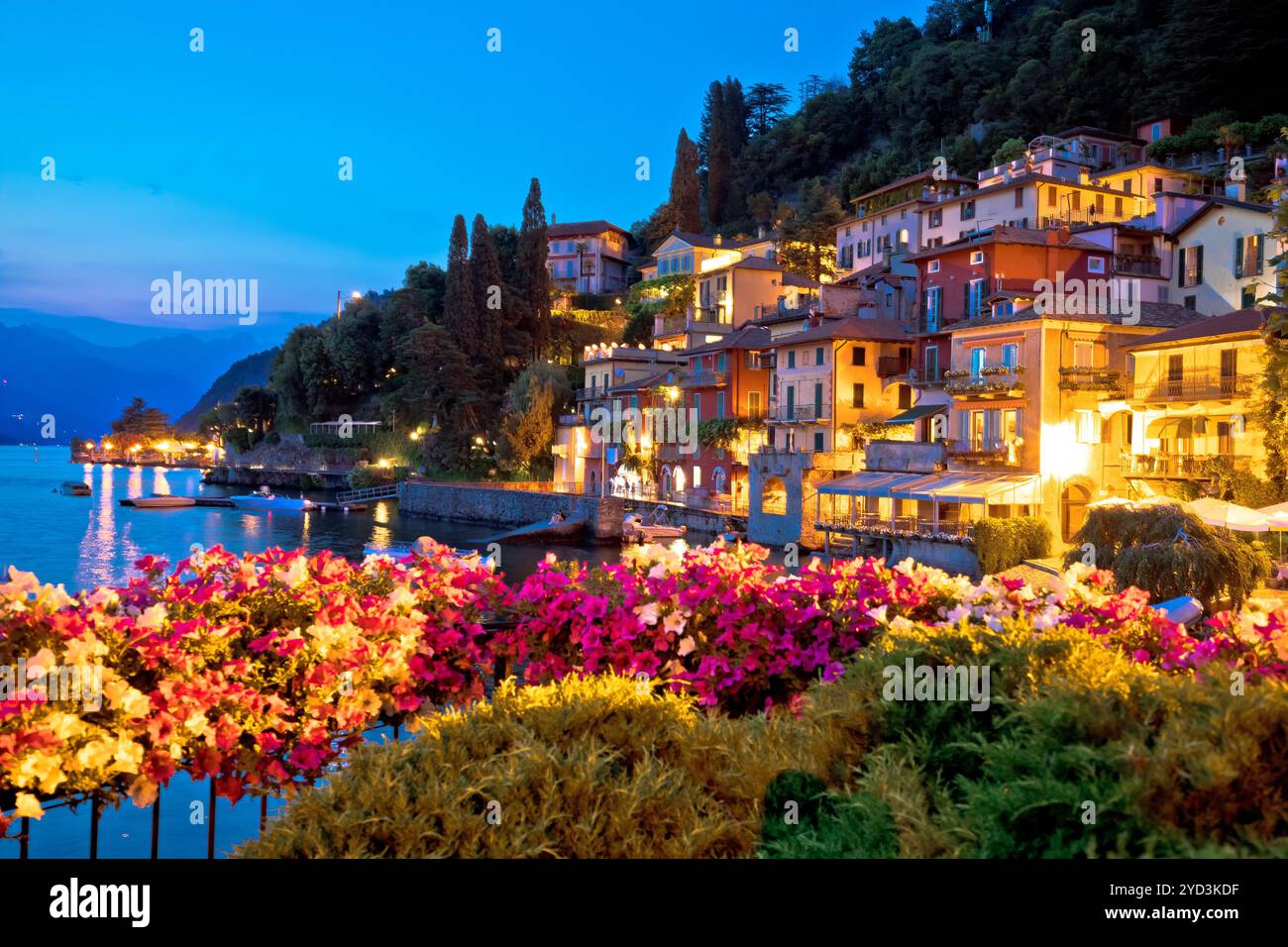 Colorful Varenna lakefront architecture evening view, Como lake Stock ...