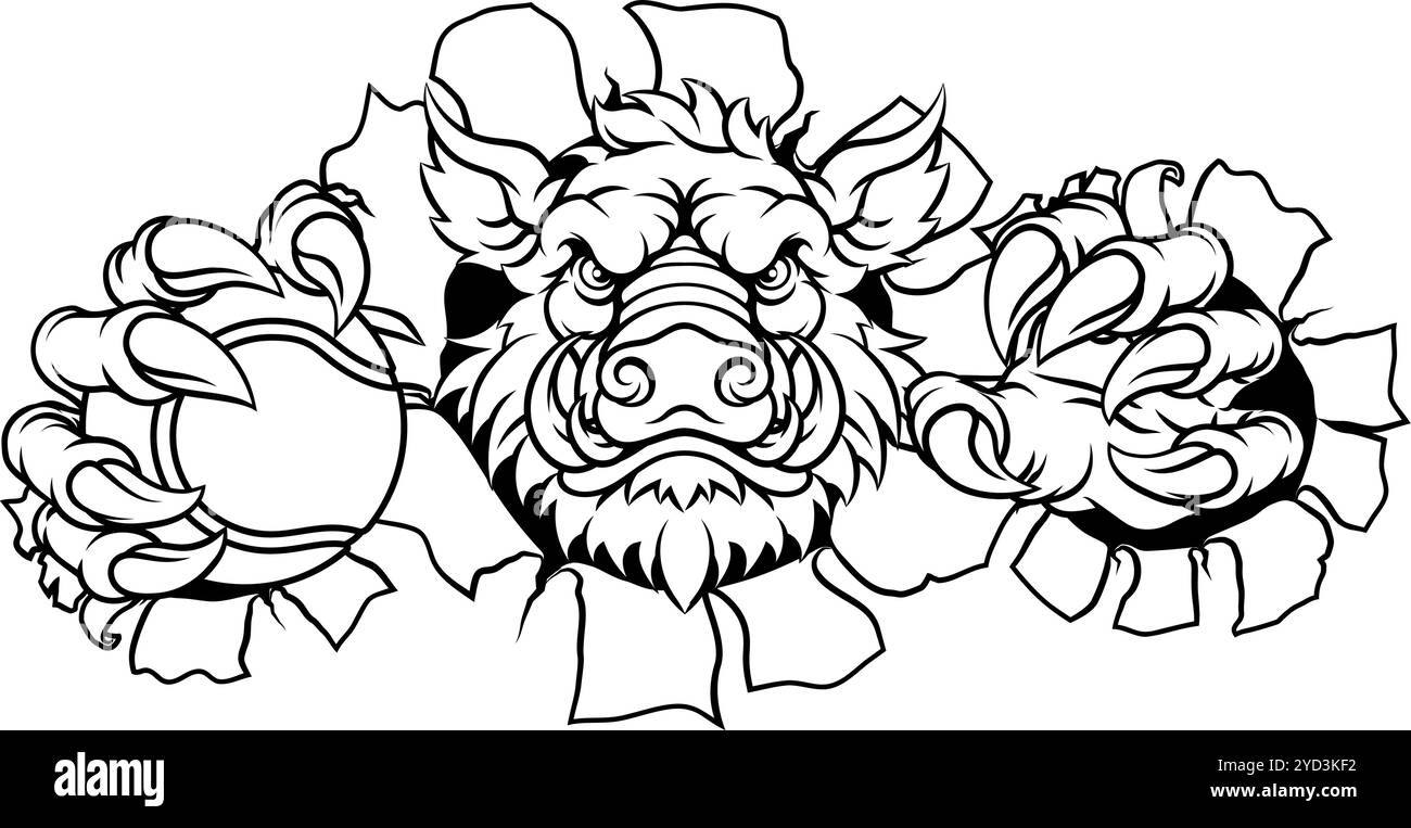 Boar Wild Hog Razorback Warthog Pig Tennis Mascot Stock Vector Image ...