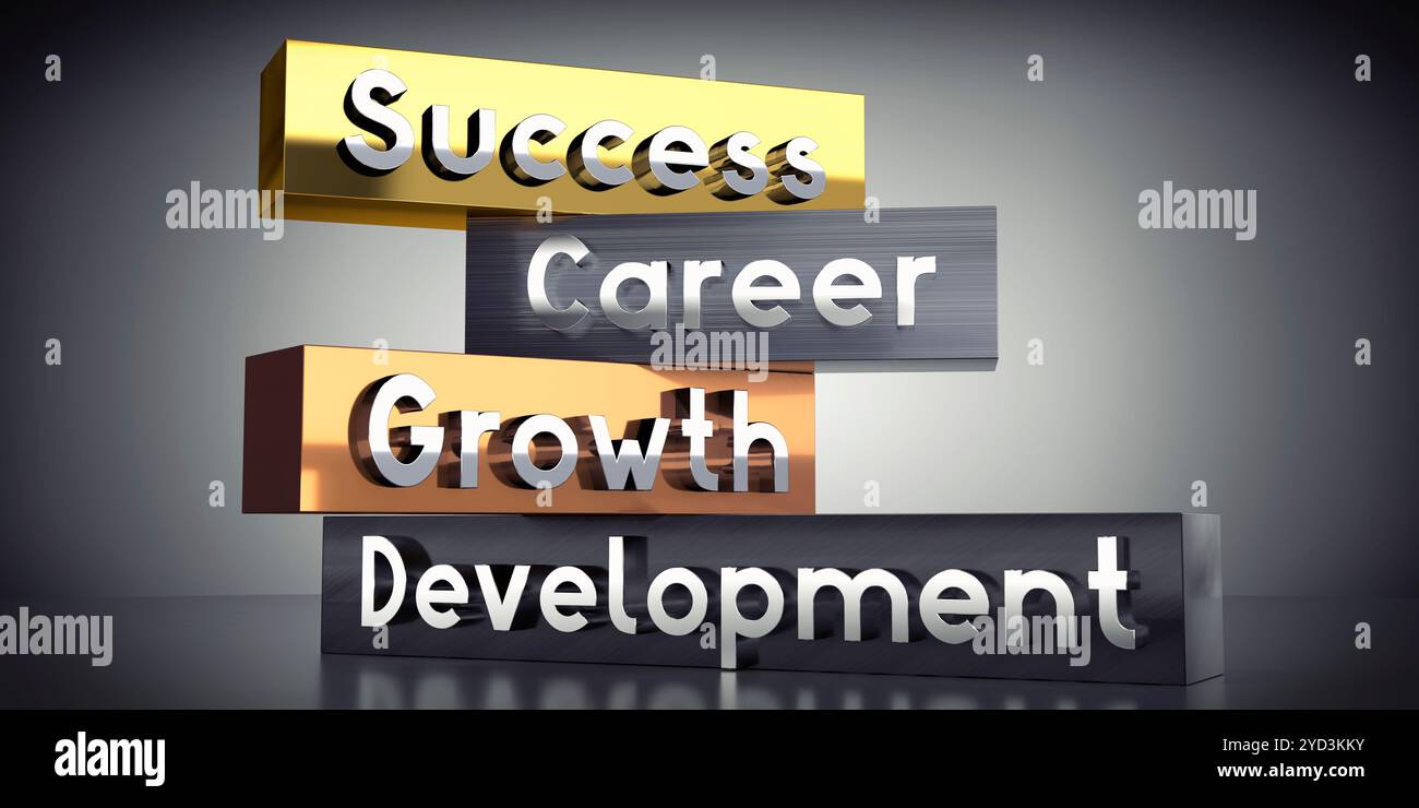 Success, career, growth, development - words on metal blocks - 3D ...