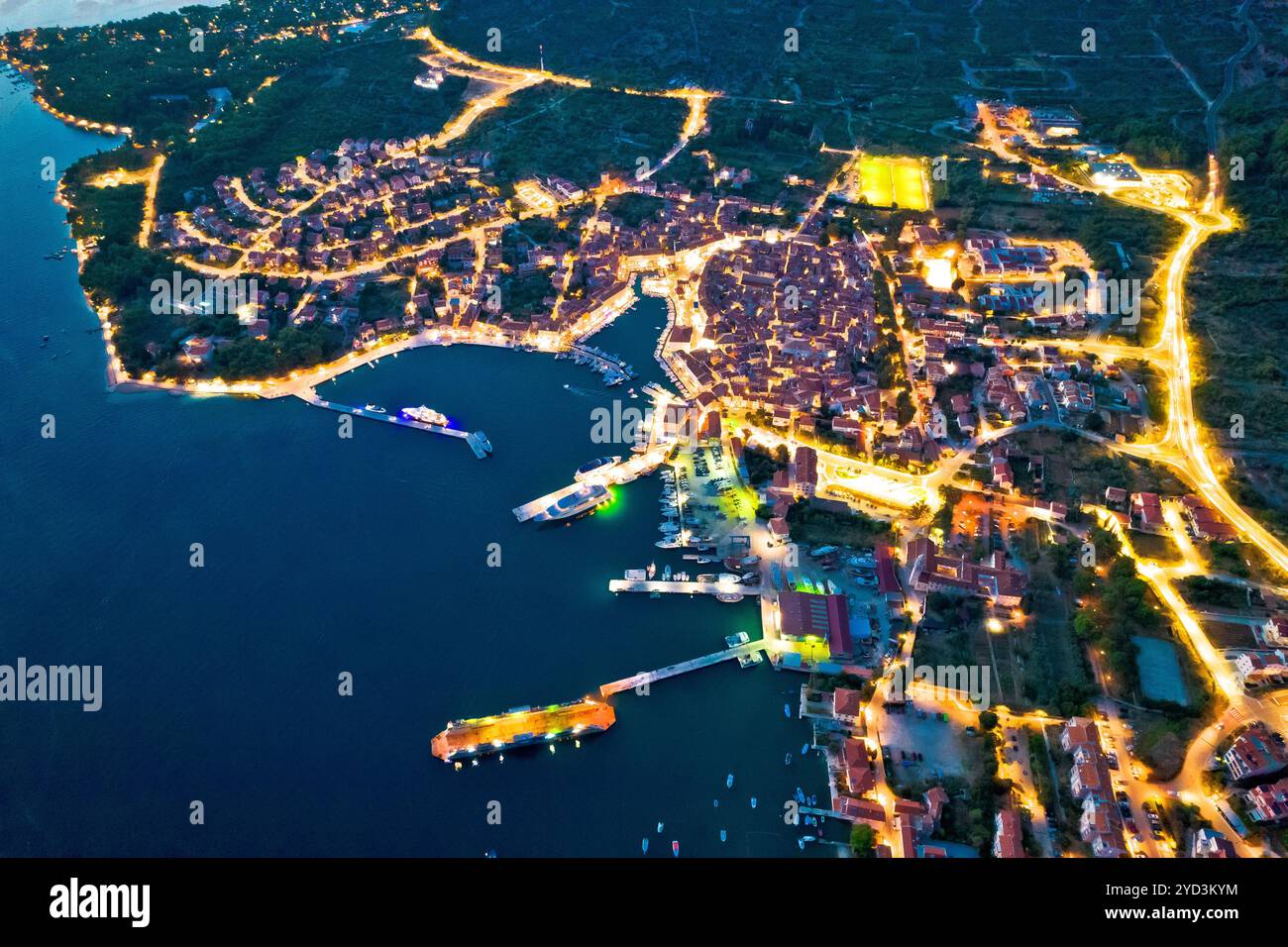 Town of Cres aerial evening view, Island of Cres Stock Photo - Alamy