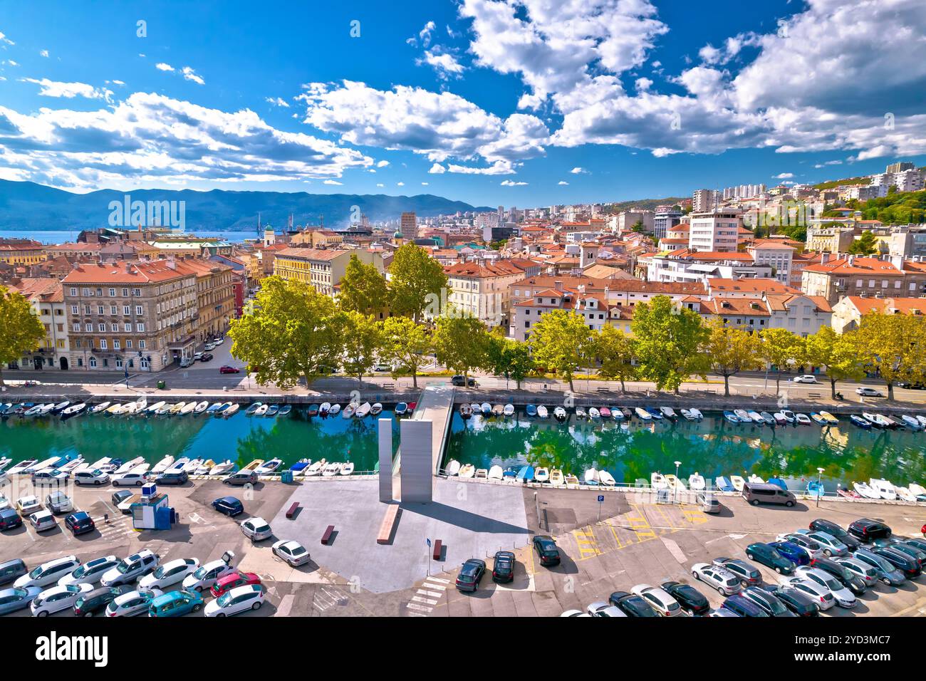 Rjecina river Delta and pedestrian bridge in Rijeka aerial view Stock ...